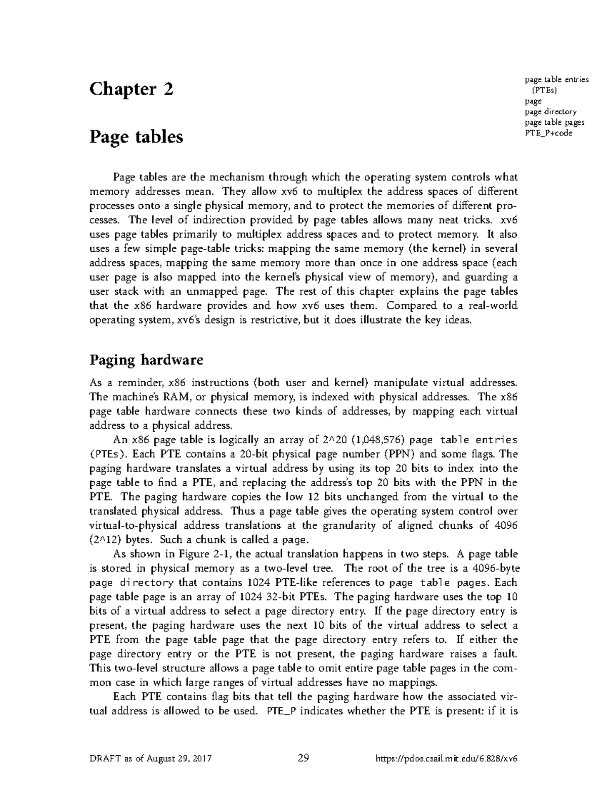 Page tables - Chapter 2 Page tables Page tables are the mechanism through which the operating ...
