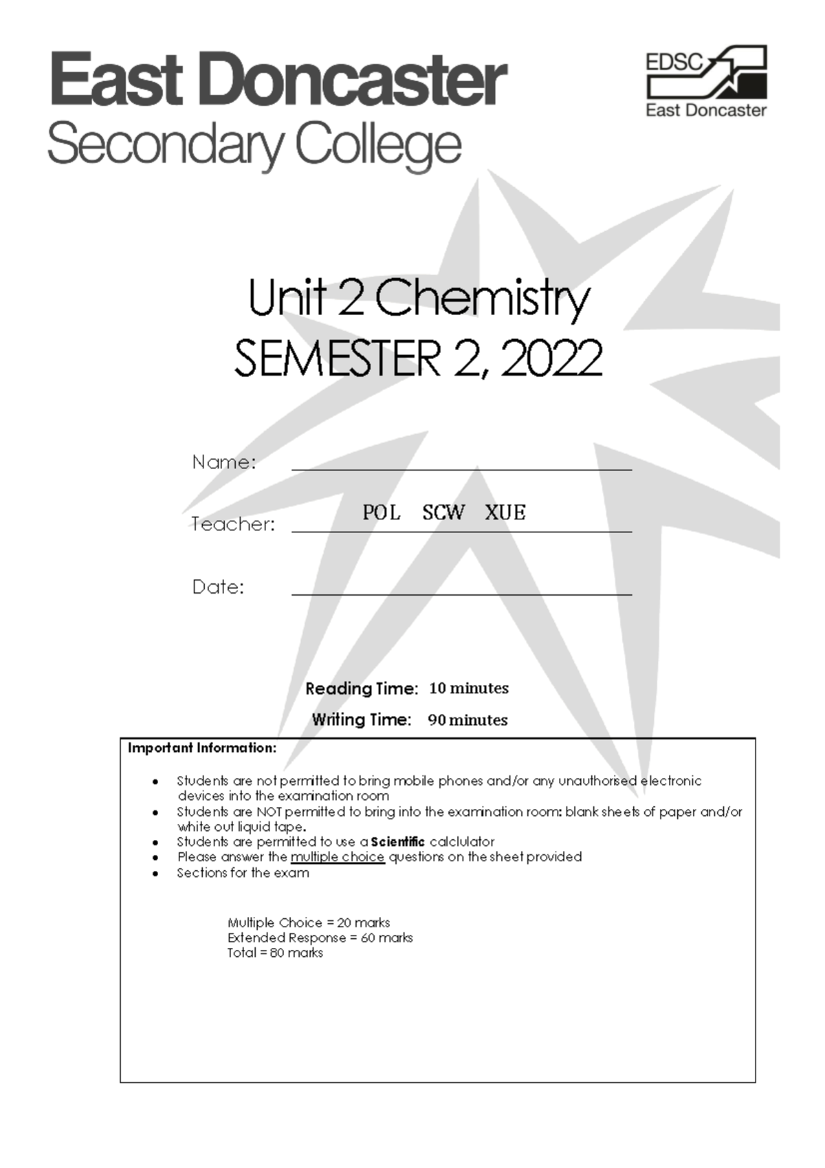 Chemistry 2022 Unit 2 Exam - Name ...