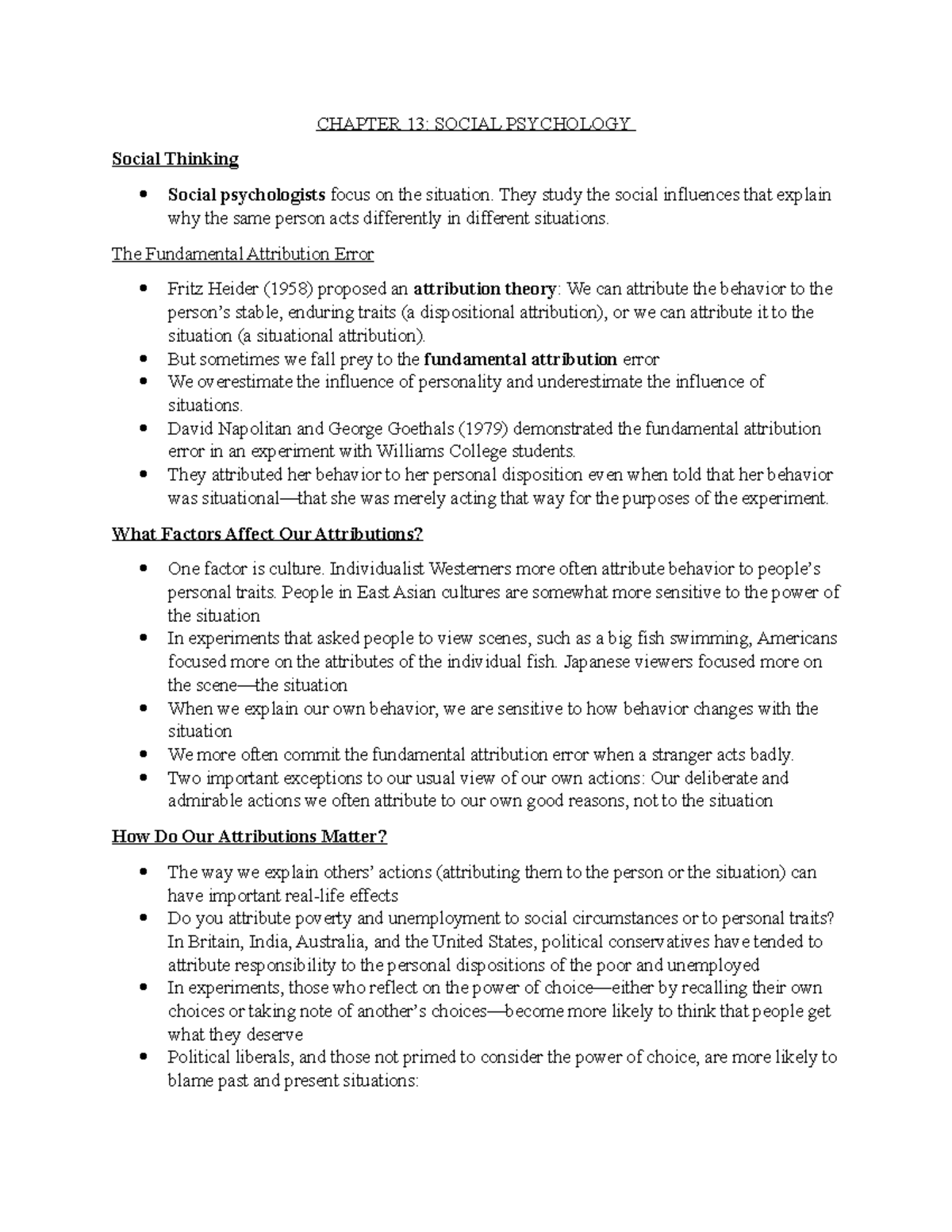 Chapter 13 - Lecture notes 13 - CHAPTER 13: SOCIAL PSYCHOLOGY Social ...