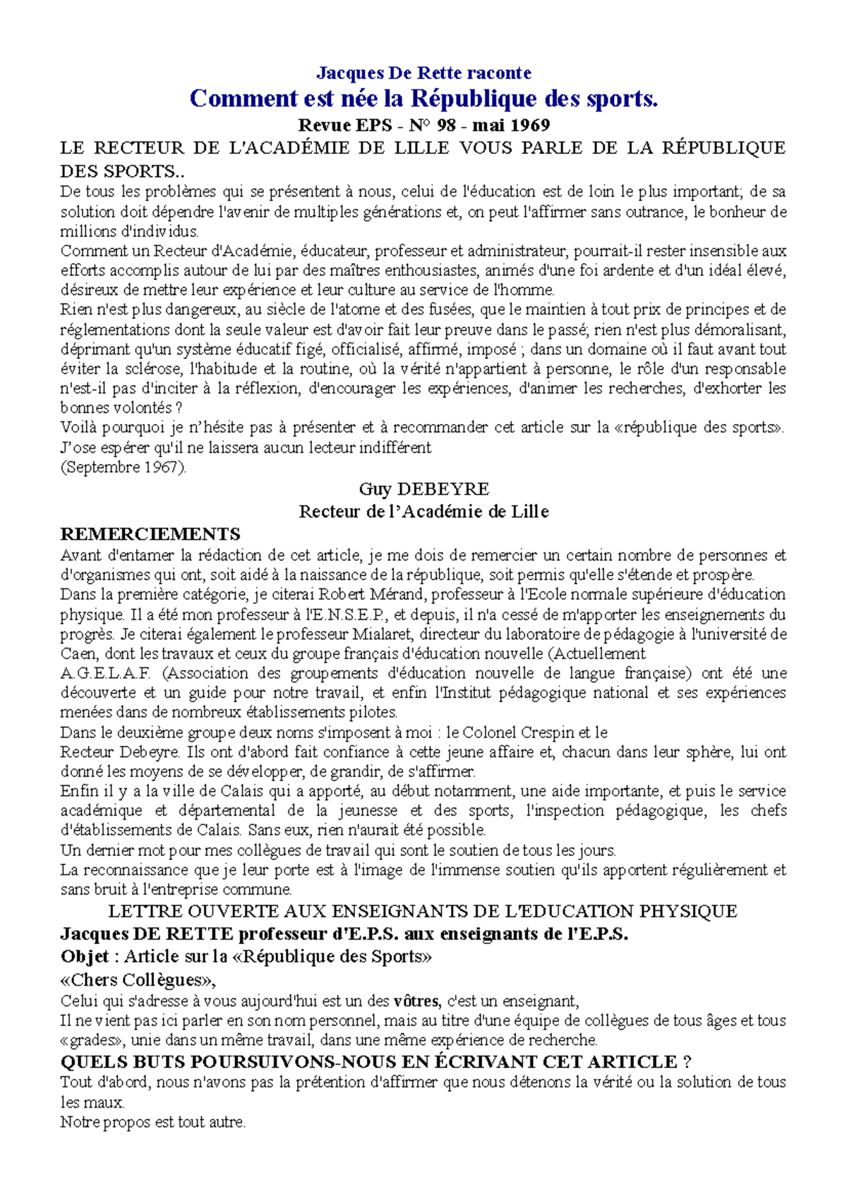 De Rette revue EPS 98 Article imortant capeps - Jacques De Rette ...