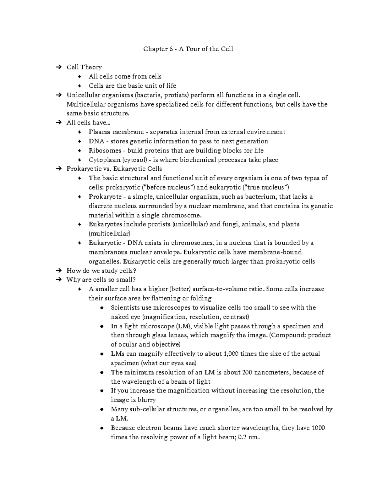 Bio 202 exam 2 lecture notes - Chapter 6 - A Tour of the Cell Cell ...