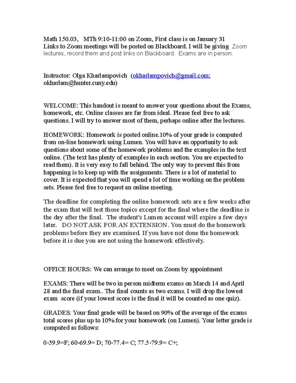 Info - lecture notes for calculus. Calculs 1 and 2 - Math 150, MTh 9:10 ...