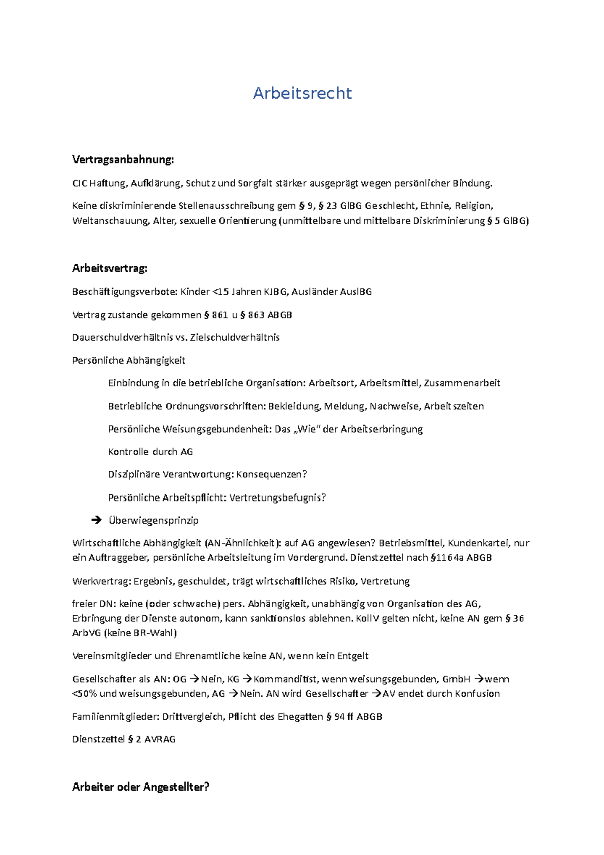 Arbeitsrecht SS 2019 - Arbeitsrecht Vertragsanbahnung: CIC Haftung ...