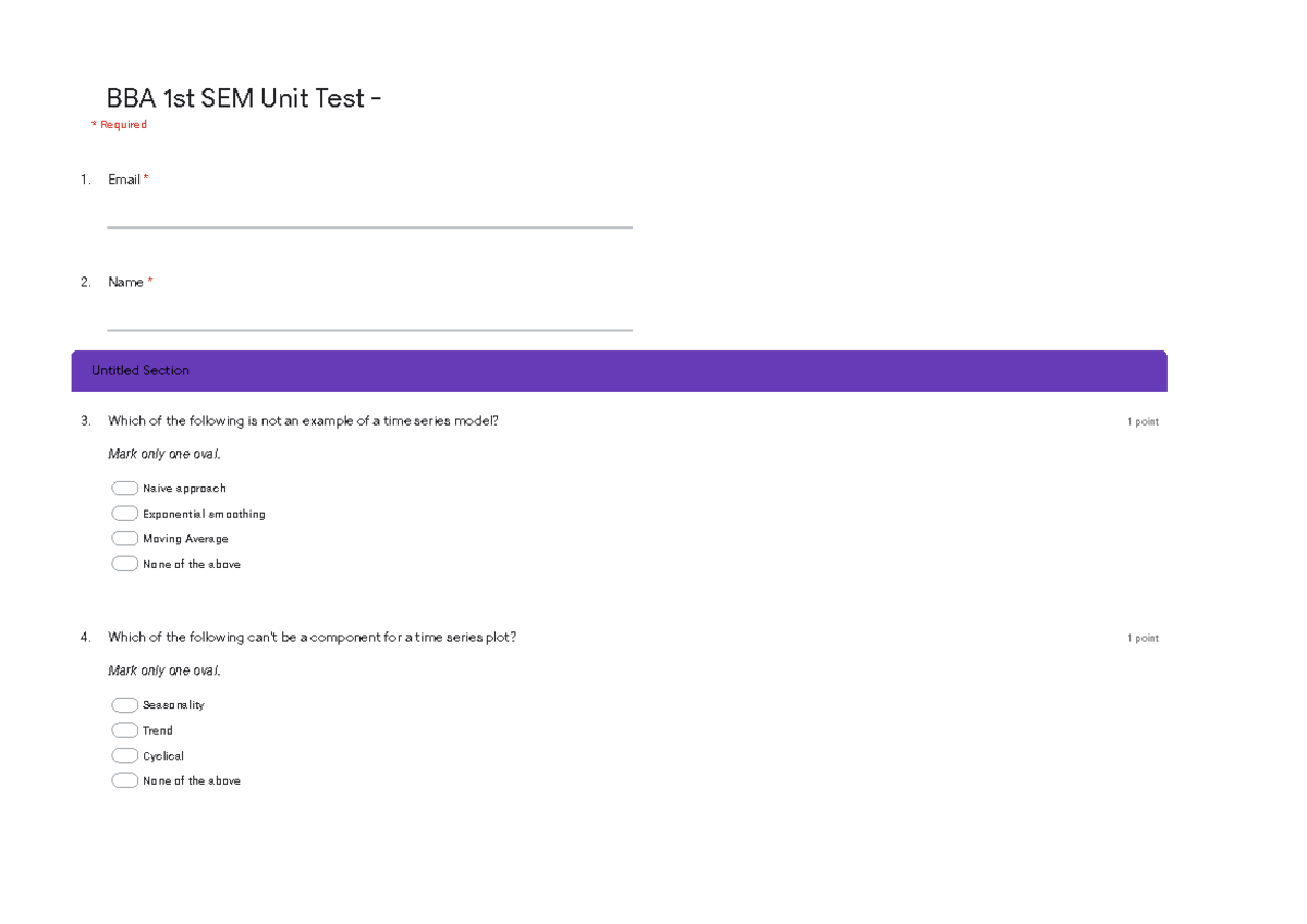 BBA 1st SEM Unit Test - Google Forms - 1. Email * 2. Untitled Section 3 ...