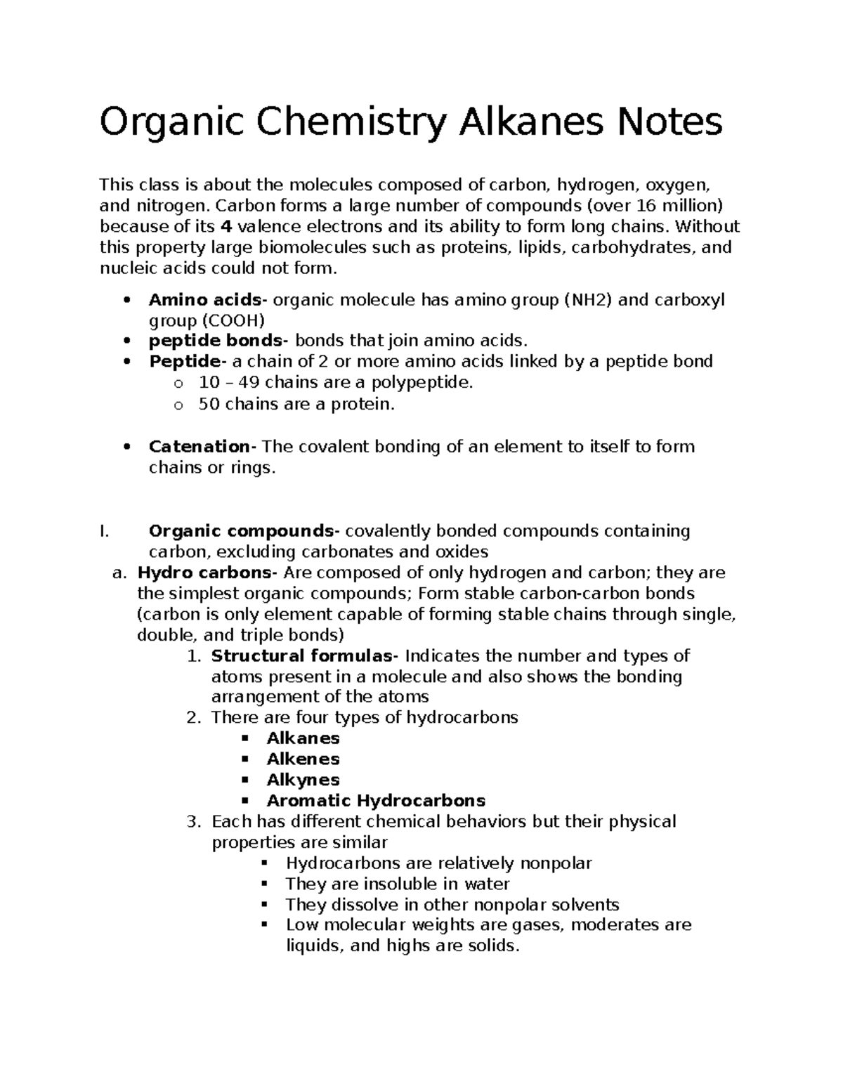 Organic Chemistry Alkanes Notes - Carbon forms a large number of ...