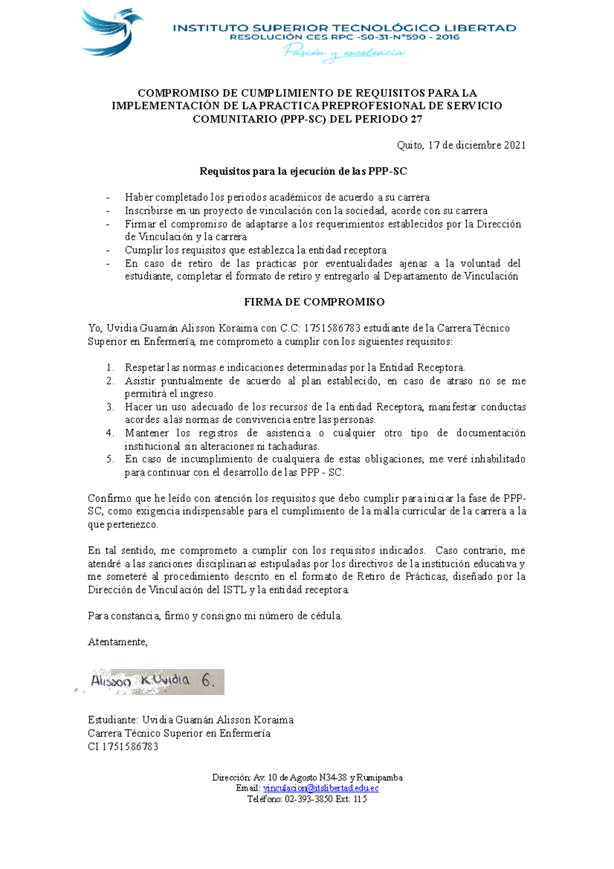 Modelo - informe - COMPROMISO DE CUMPLIMIENTO DE REQUISITOS PARA LA ...