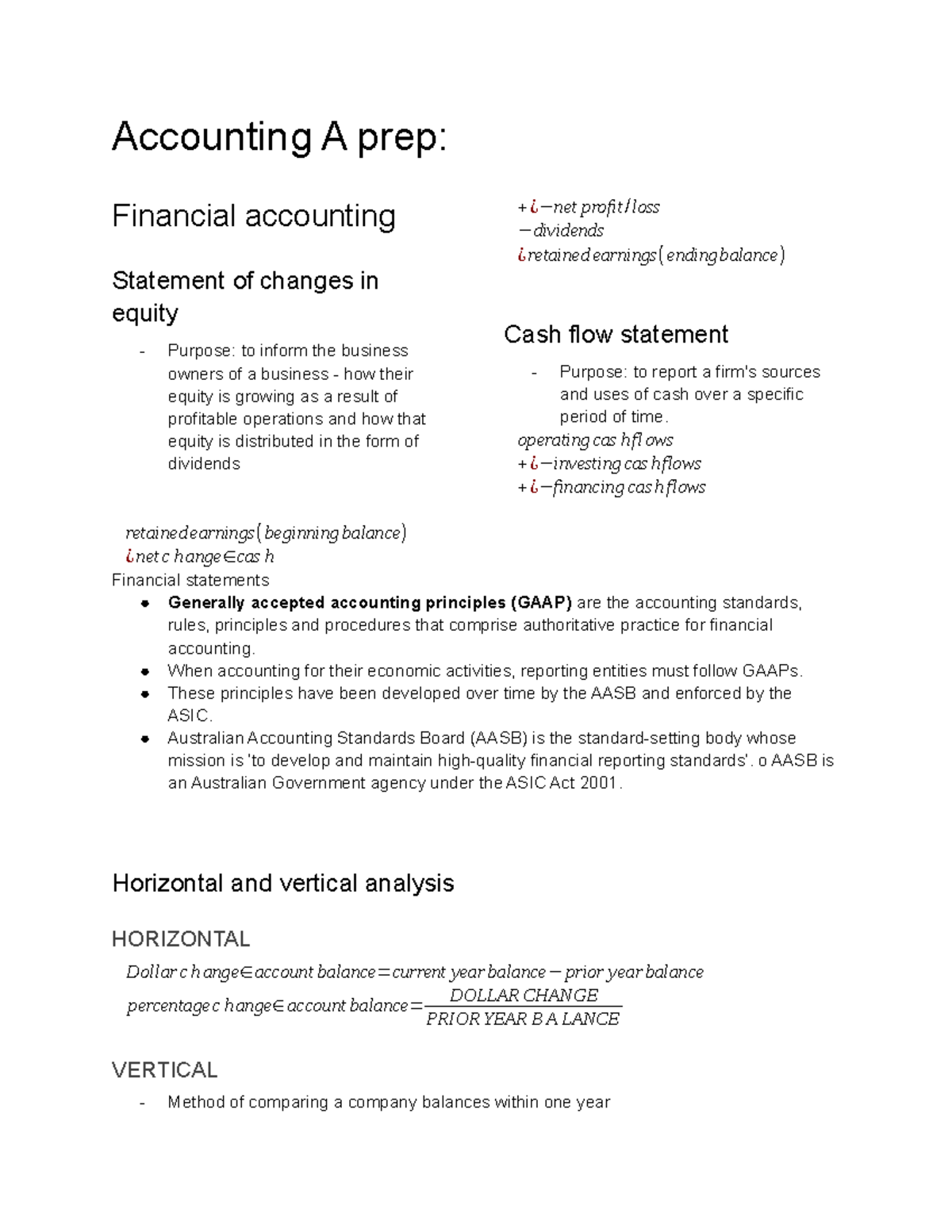 Accouting A notes - week 1 -11 lecture notes - Accounting A prep ...