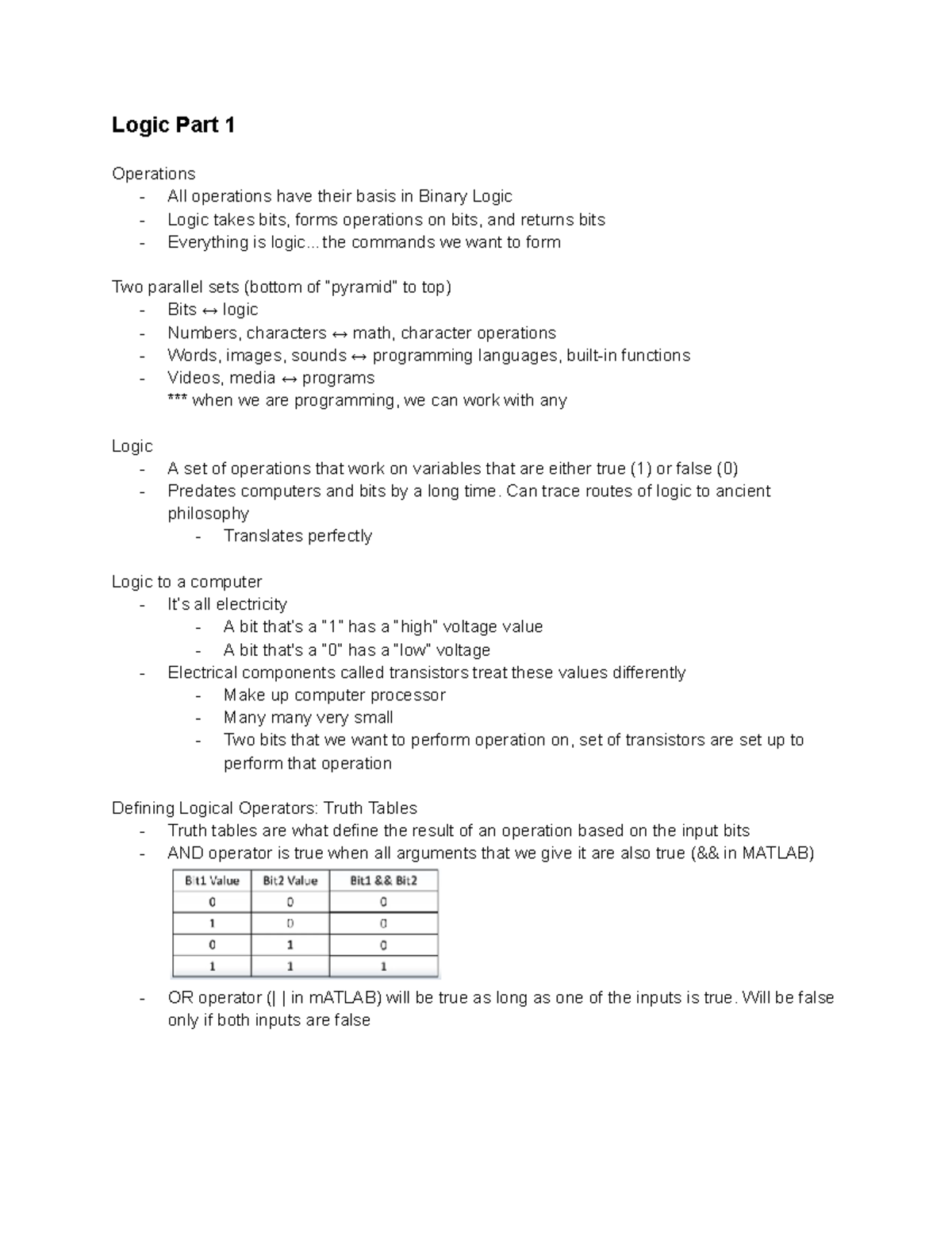 Topic 2 Logic and Functions - Logic Part 1 Operations - All operations ...