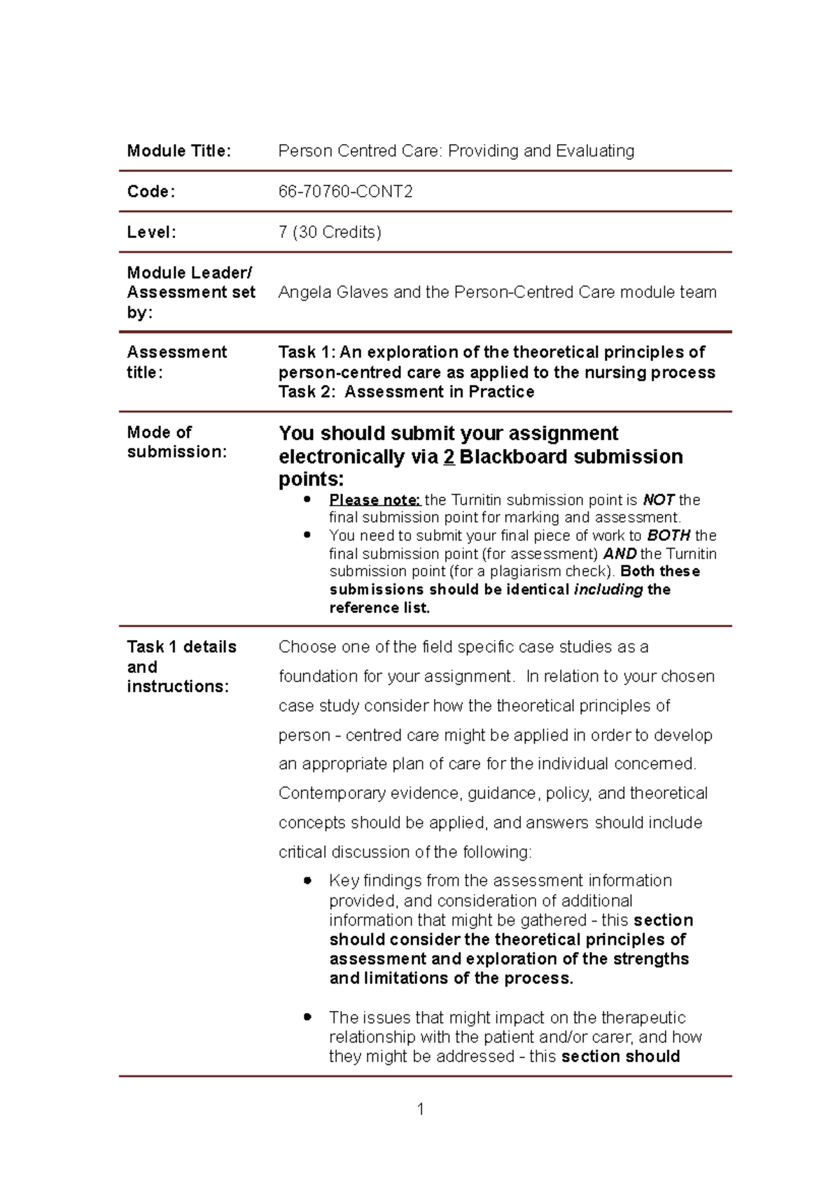 Revised PCC Assessment brief(1) (2) - Module Title: Person Centred Care ...