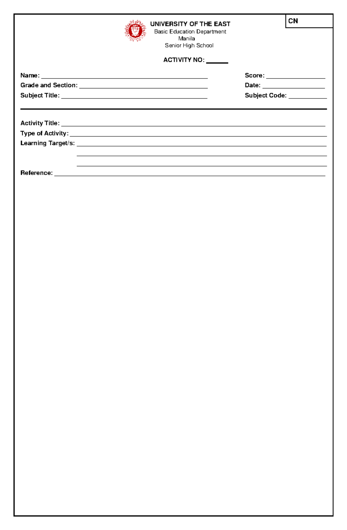 LAS-Template - JKHJK - UNIVERSITY OF THE EAST CN Basic Education ...