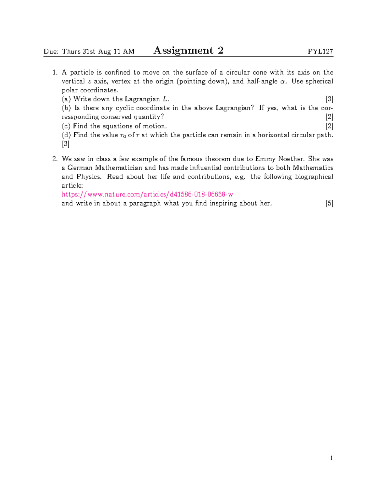 CM PYL127 2023 Assignment 2 - Due: Thurs 31st Aug 11 AM Assignment 2 PYL A particle is confined ...