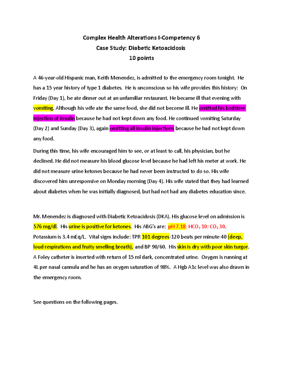 Case Study DKA - Complex Health Alterations I-Competency 6 Case Study ...