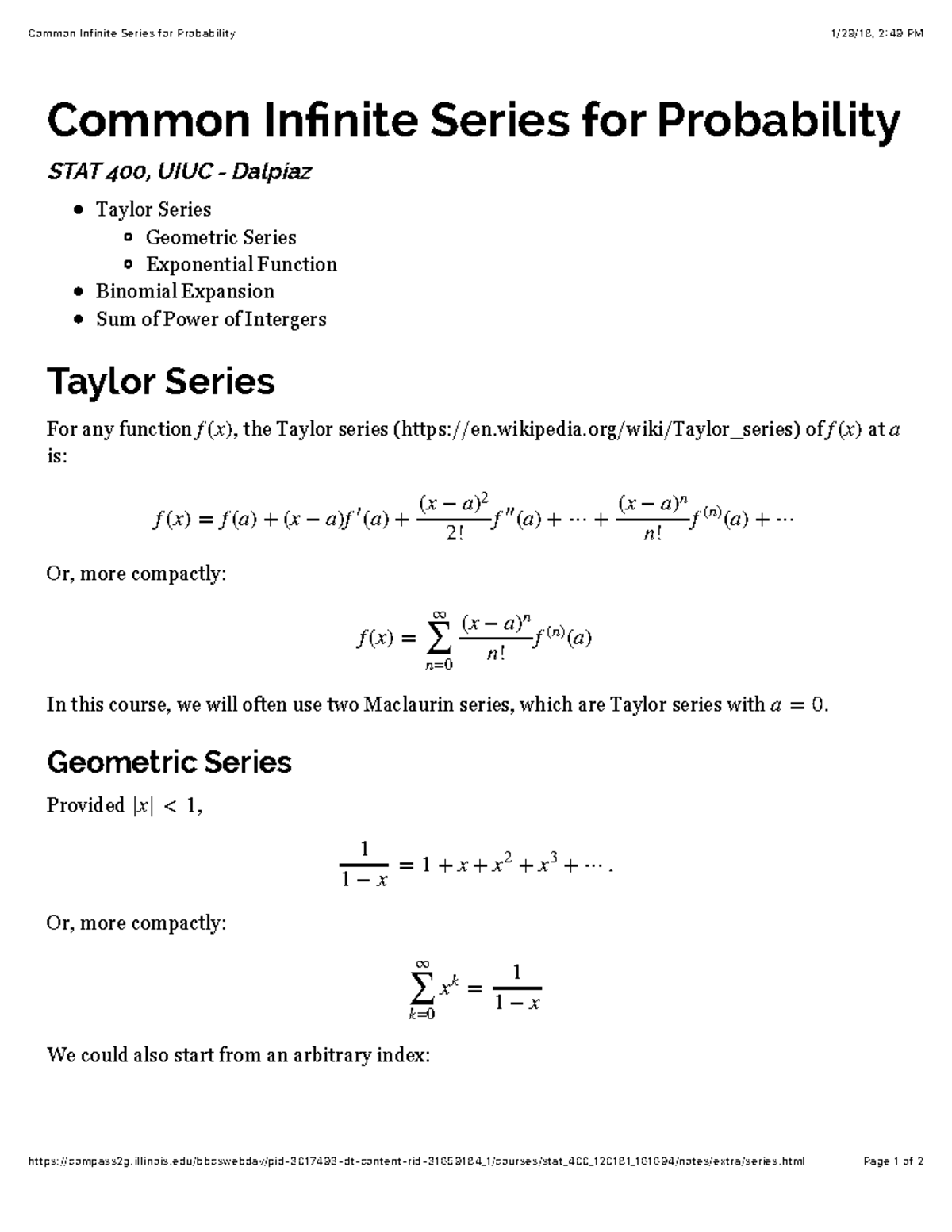Common Infinite Series for Probability - Geometric Series Provided 1, 1 ...