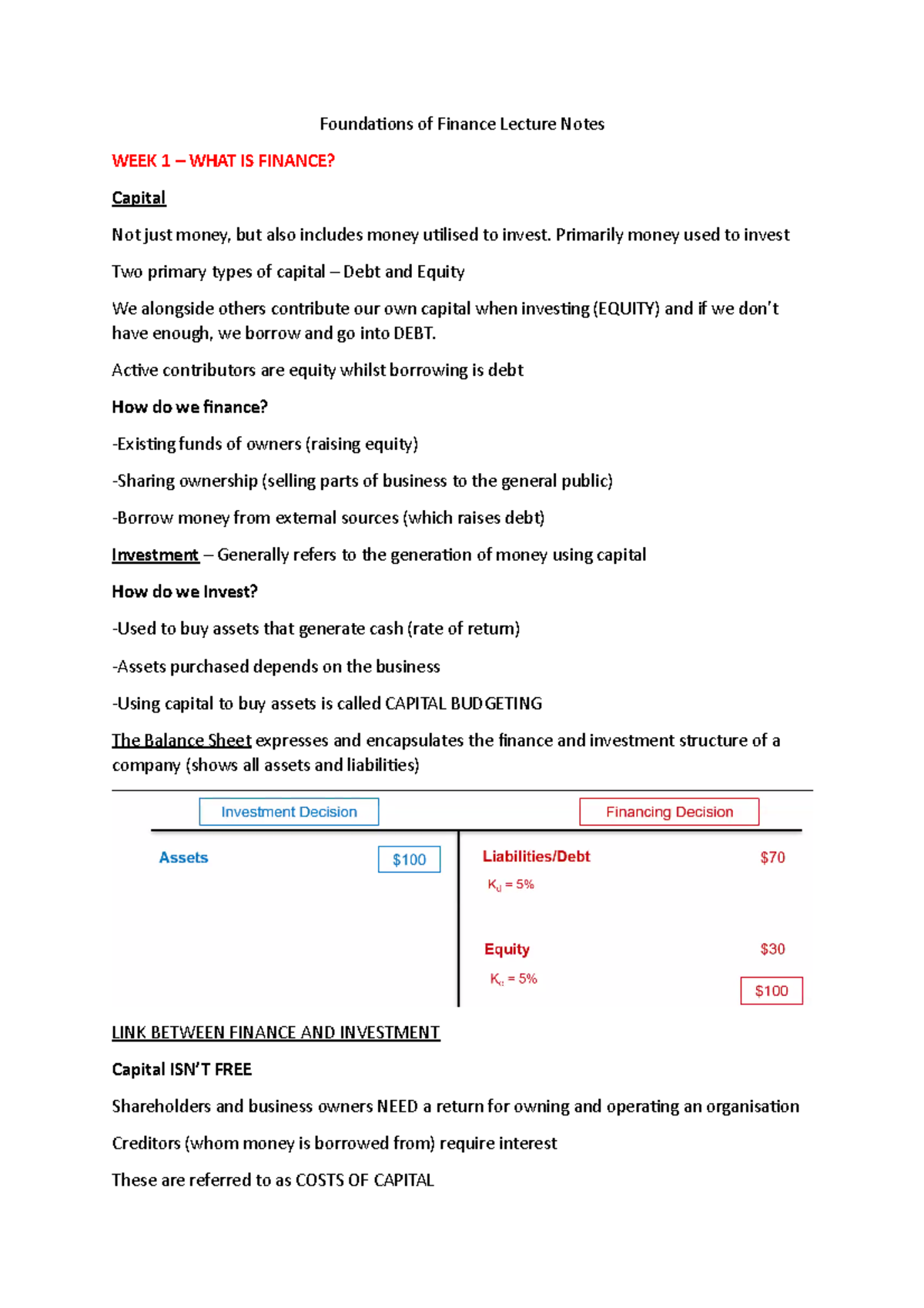 Foundations of Finance Lecture Notes - Primarily money used to invest ...