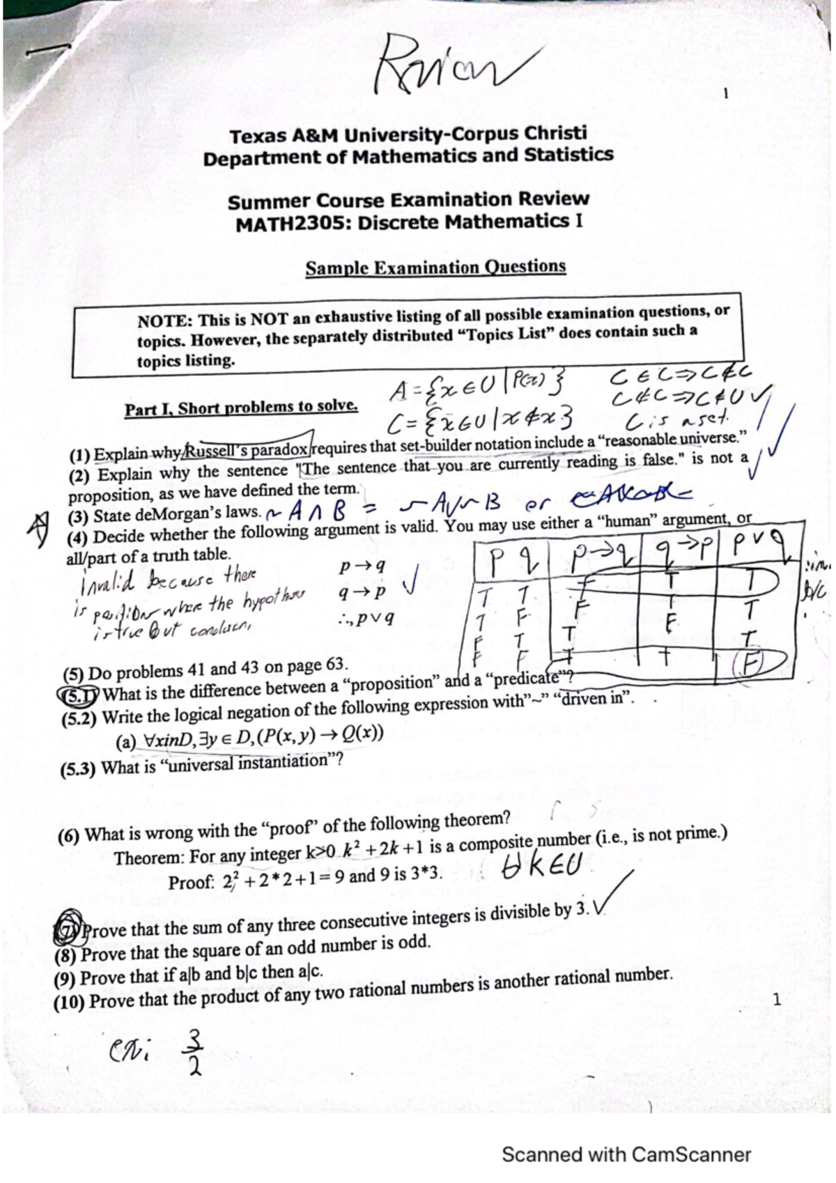 Discrete math exam 1 review - MATH 2305 - Studocu