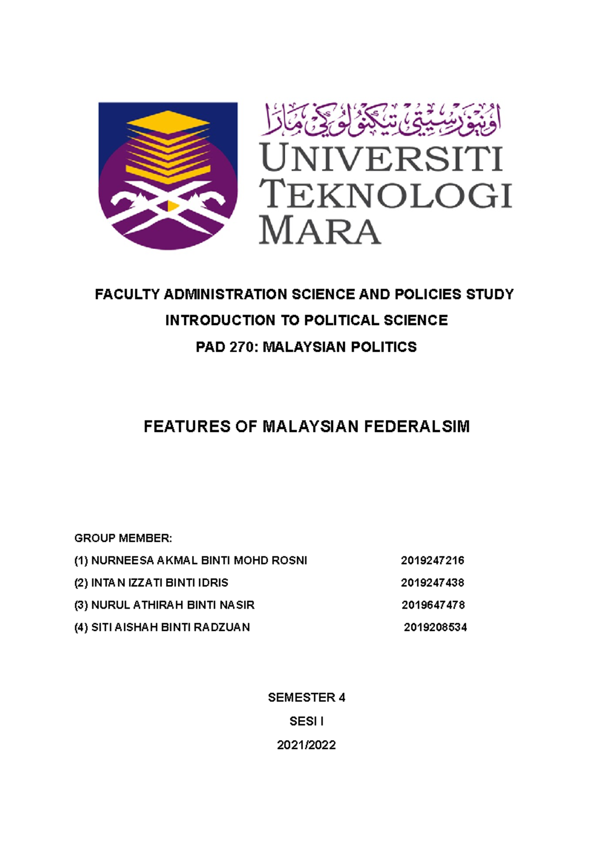 PAD 270 ASSIGNMENT AM110 UITM SEREMBAN - FACULTY ADMINISTRATION SCIENCE ...