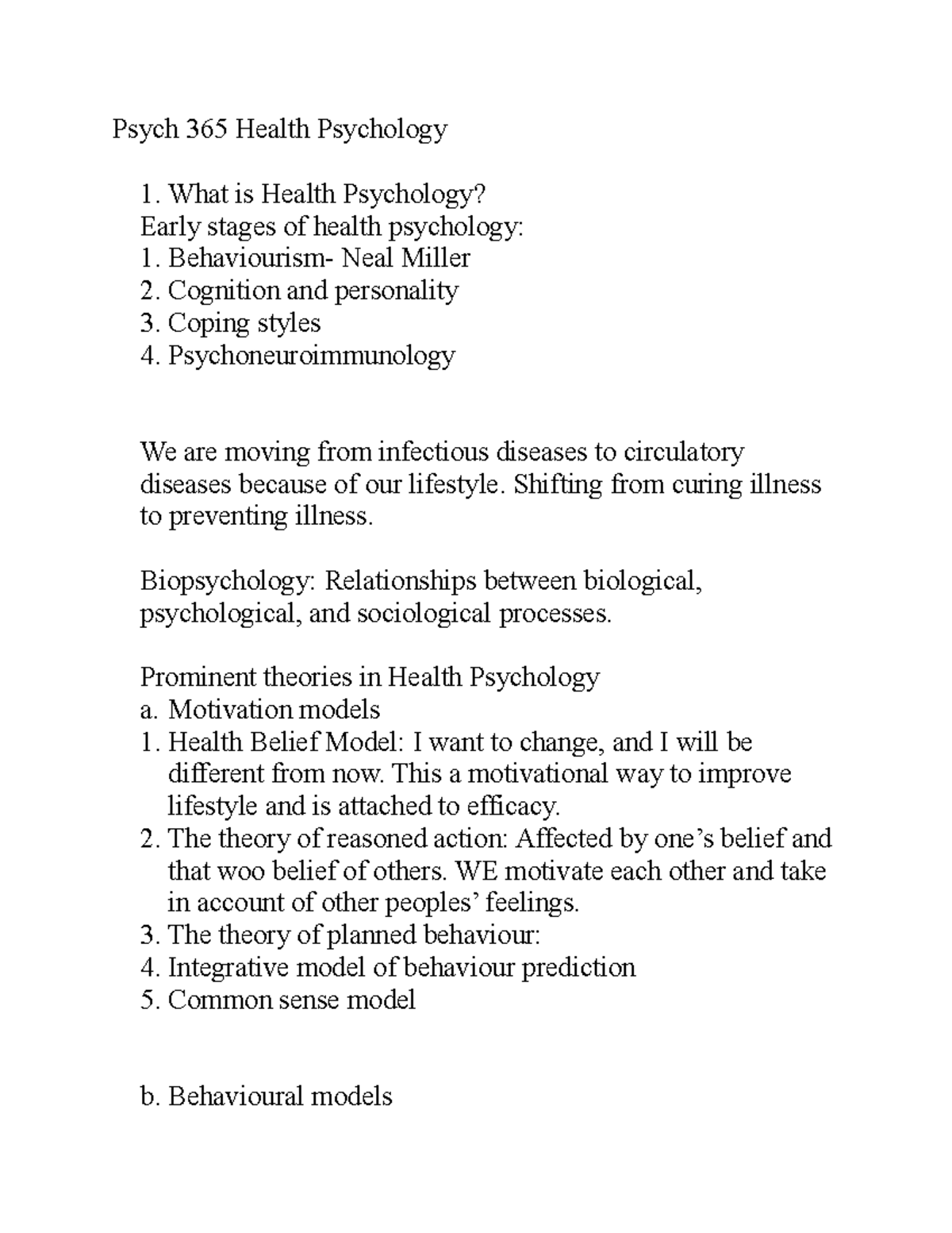 Psych 365 Lecture 1 - Psych 365 Health Psychology 1. What is Health Psychology? Early stages of ...