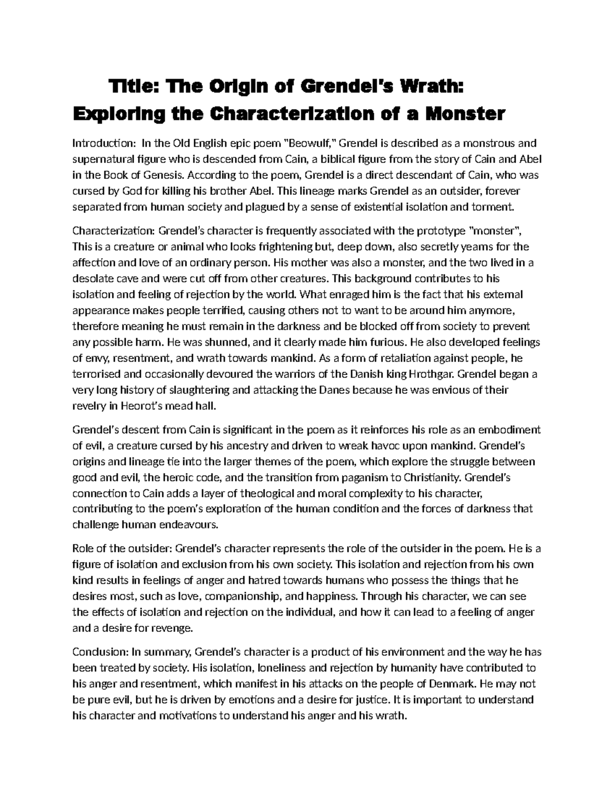 The Origin of Grendel - Summary ISBN - International Standard Book ...