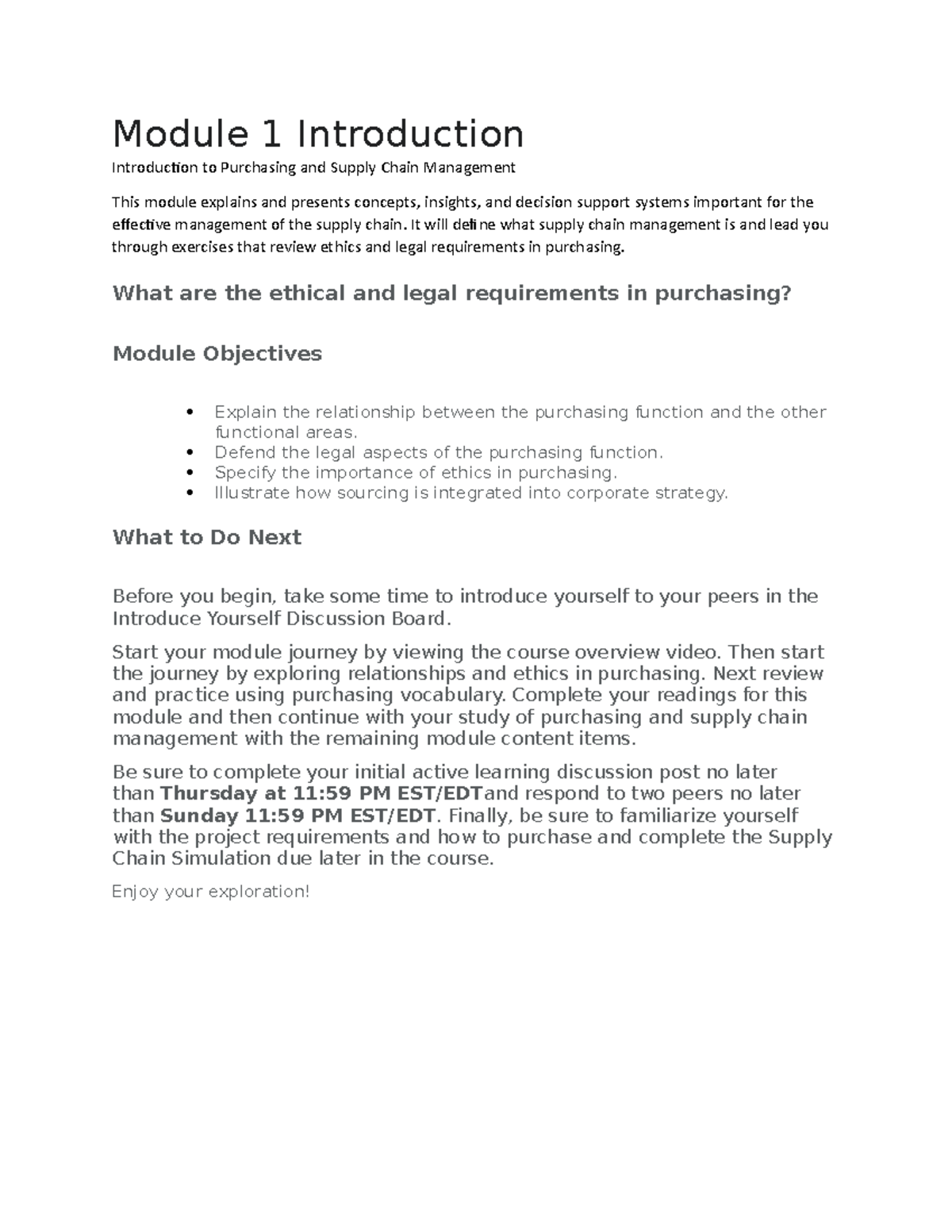 Mod Notes - Module 1 Introduction Introduction to Purchasing and Supply ...