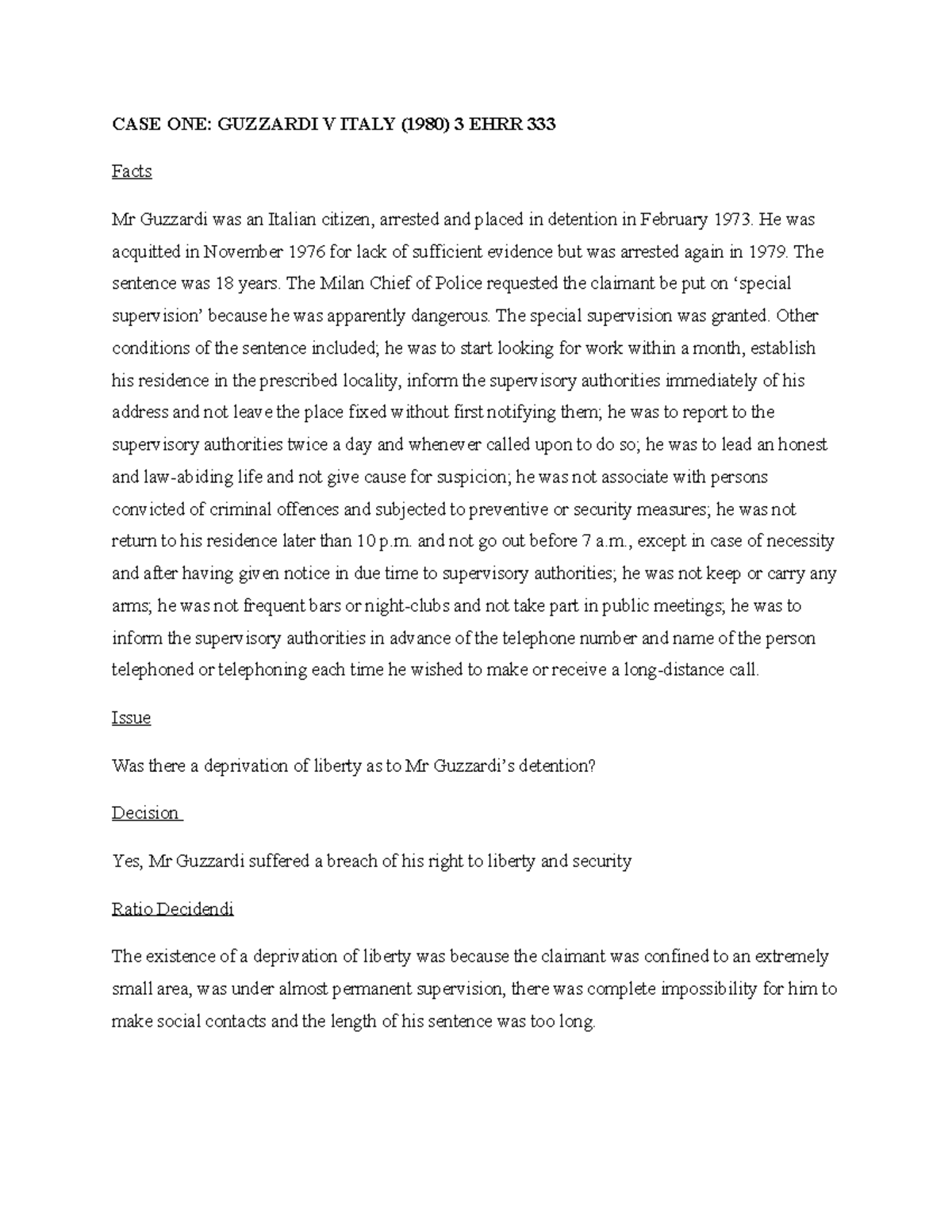 Group One Cases on Human Rights Presentation - CASE ONE: GUZZARDI V ...