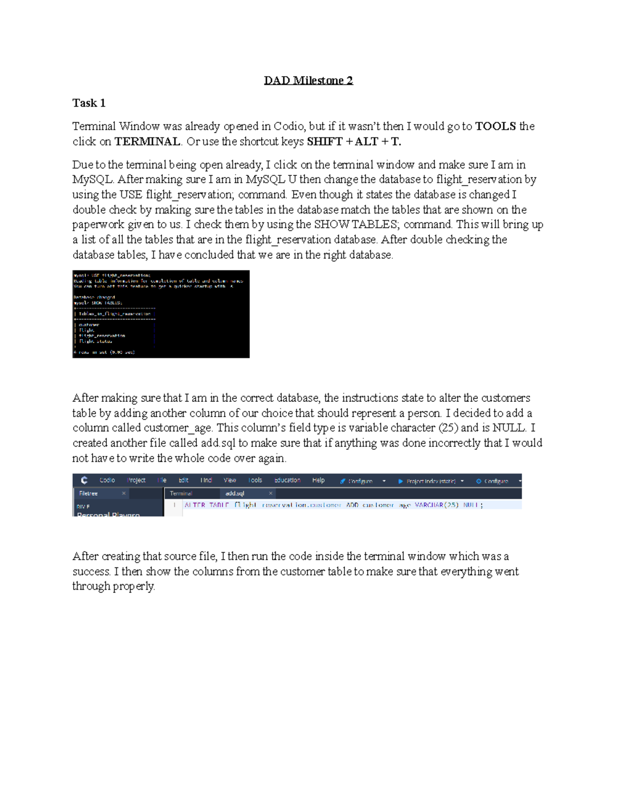 4-3 Milestone 2 - DAD Milestone 2 Task 1 Terminal Window was already opened in Codio, but if it ...