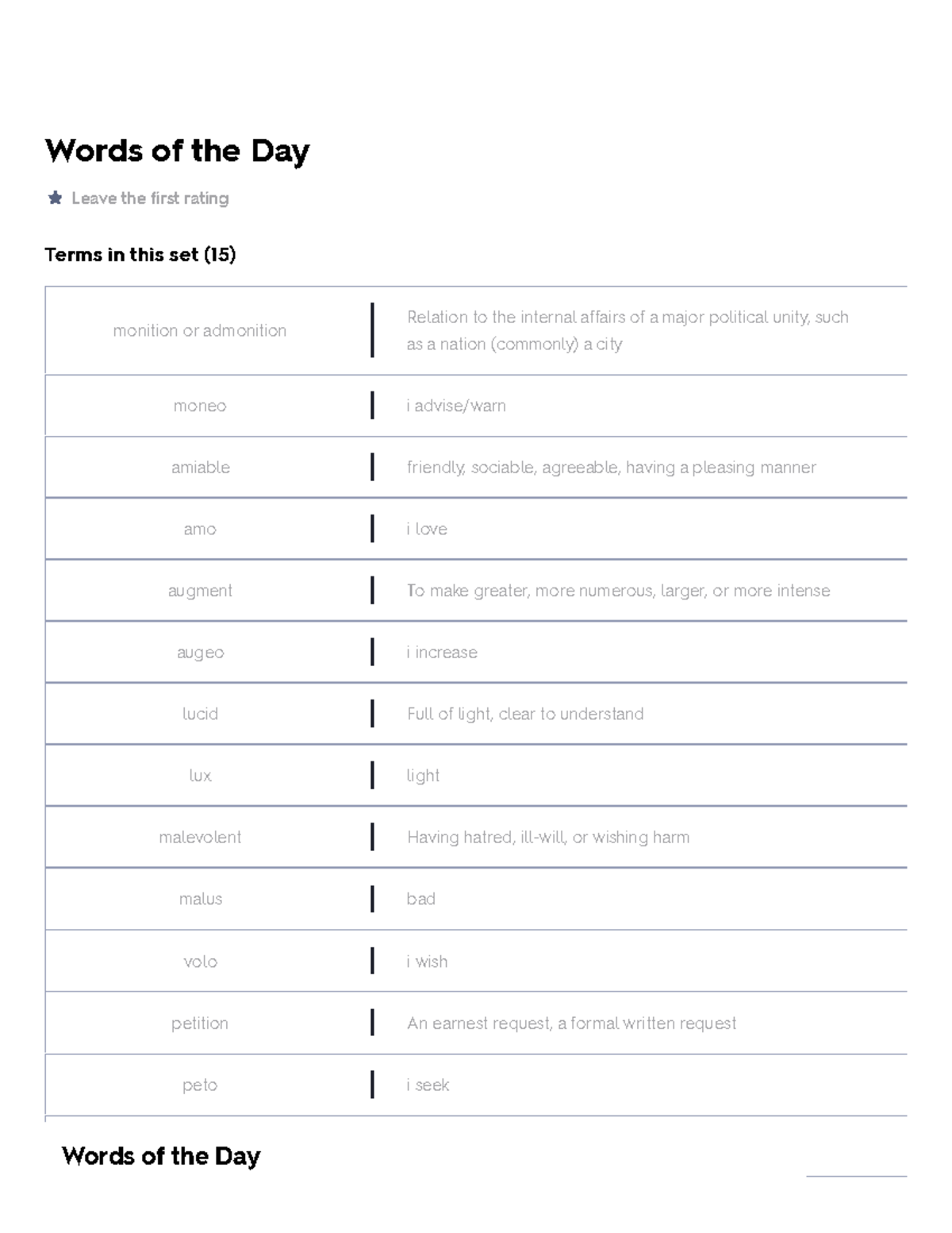 Words of the Day Flashcards Quizlet - Words of the Day Leave the first ...