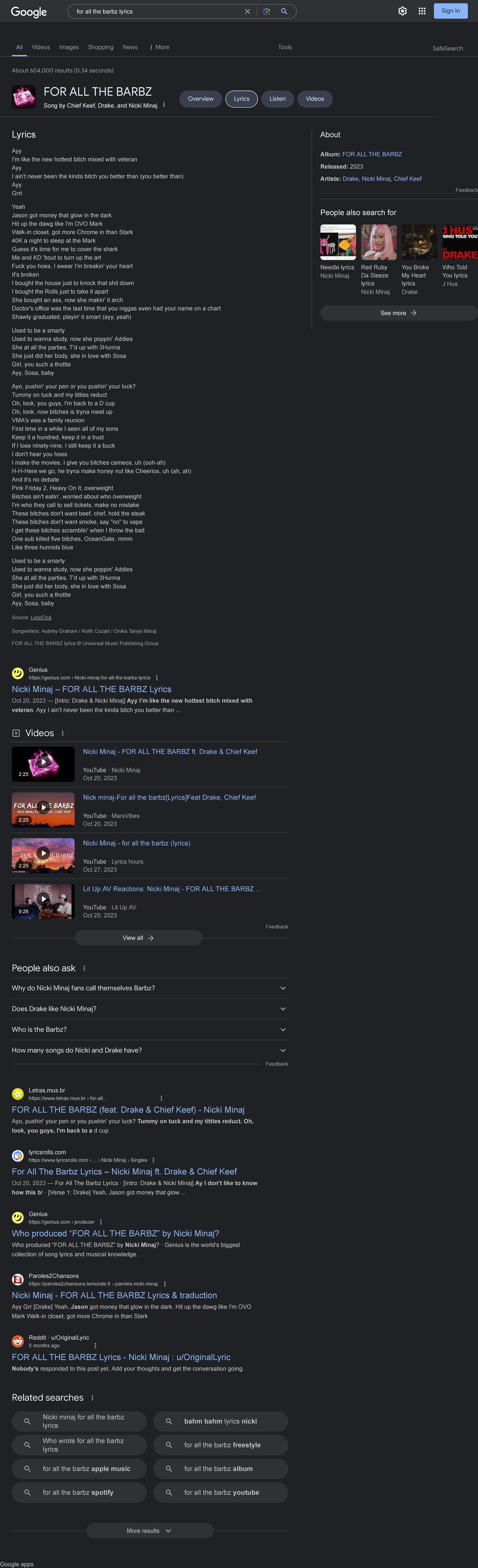 For all the barbz lyrics - Google Search - Google apps All Videos ...