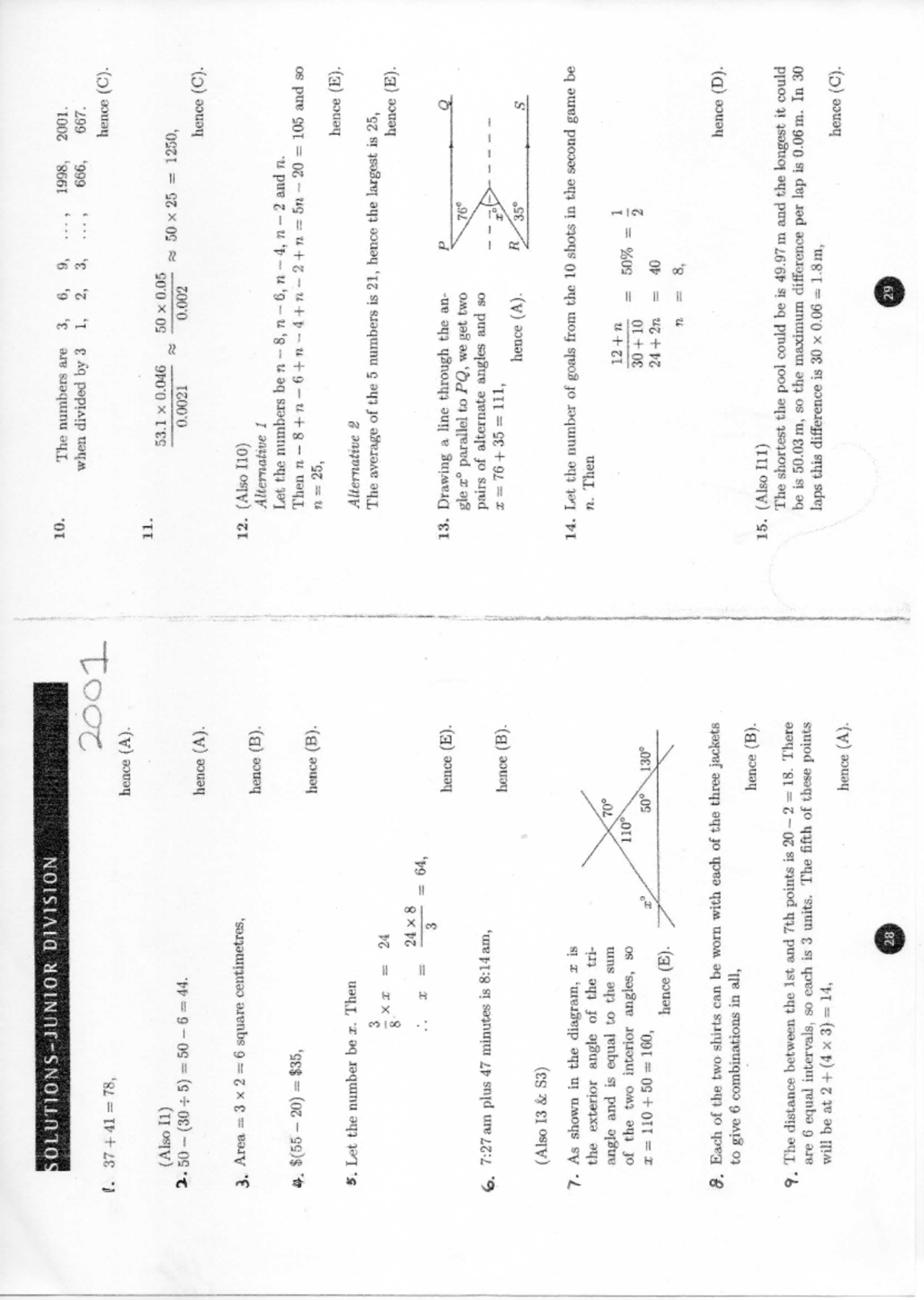 AMC 2001 Junior Solutions - DIVISION 10. The numbers are 3, 6, 9 ...