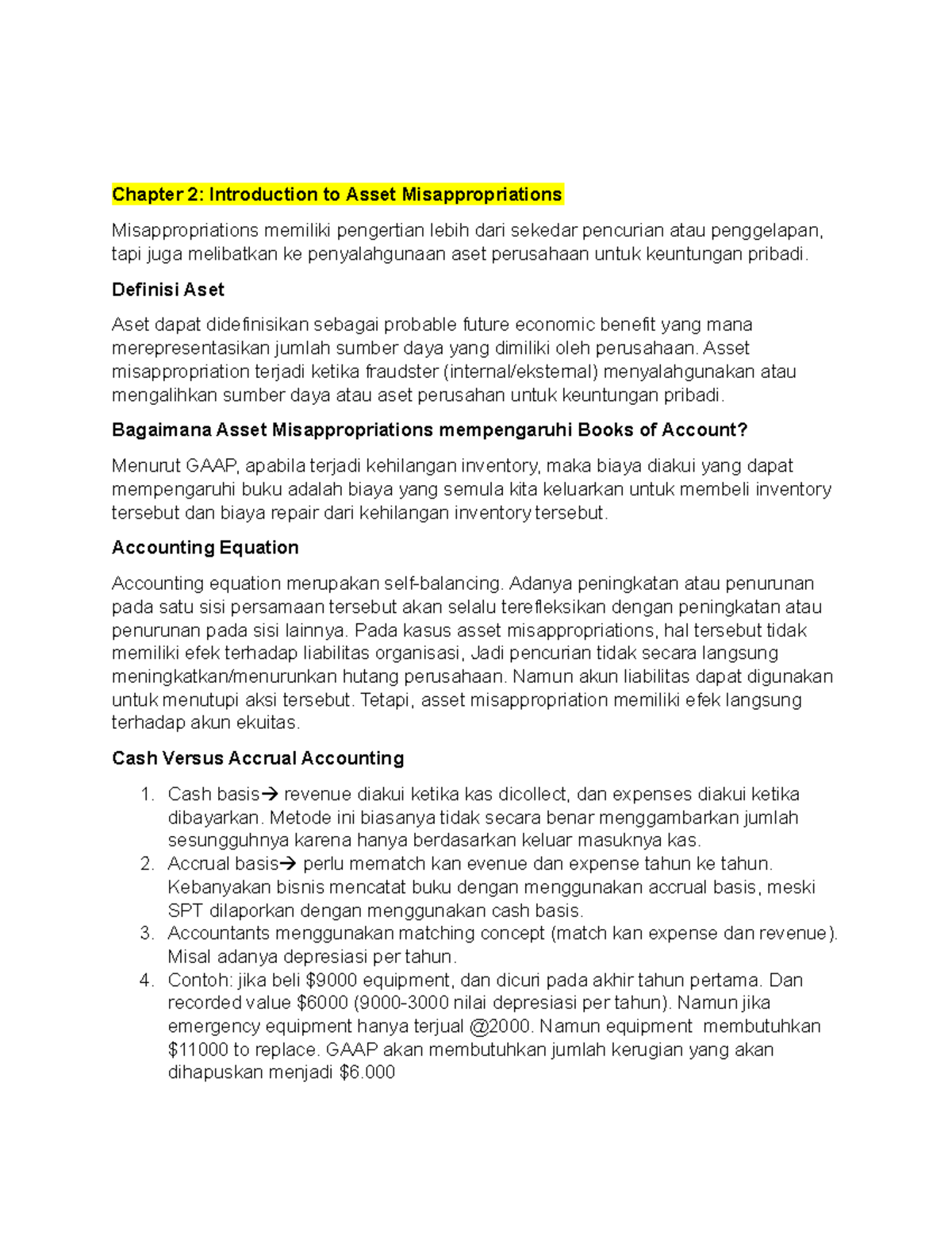 W2- Summary - Asset Misappropriation - Chapter 2: Introduction to Asset ...
