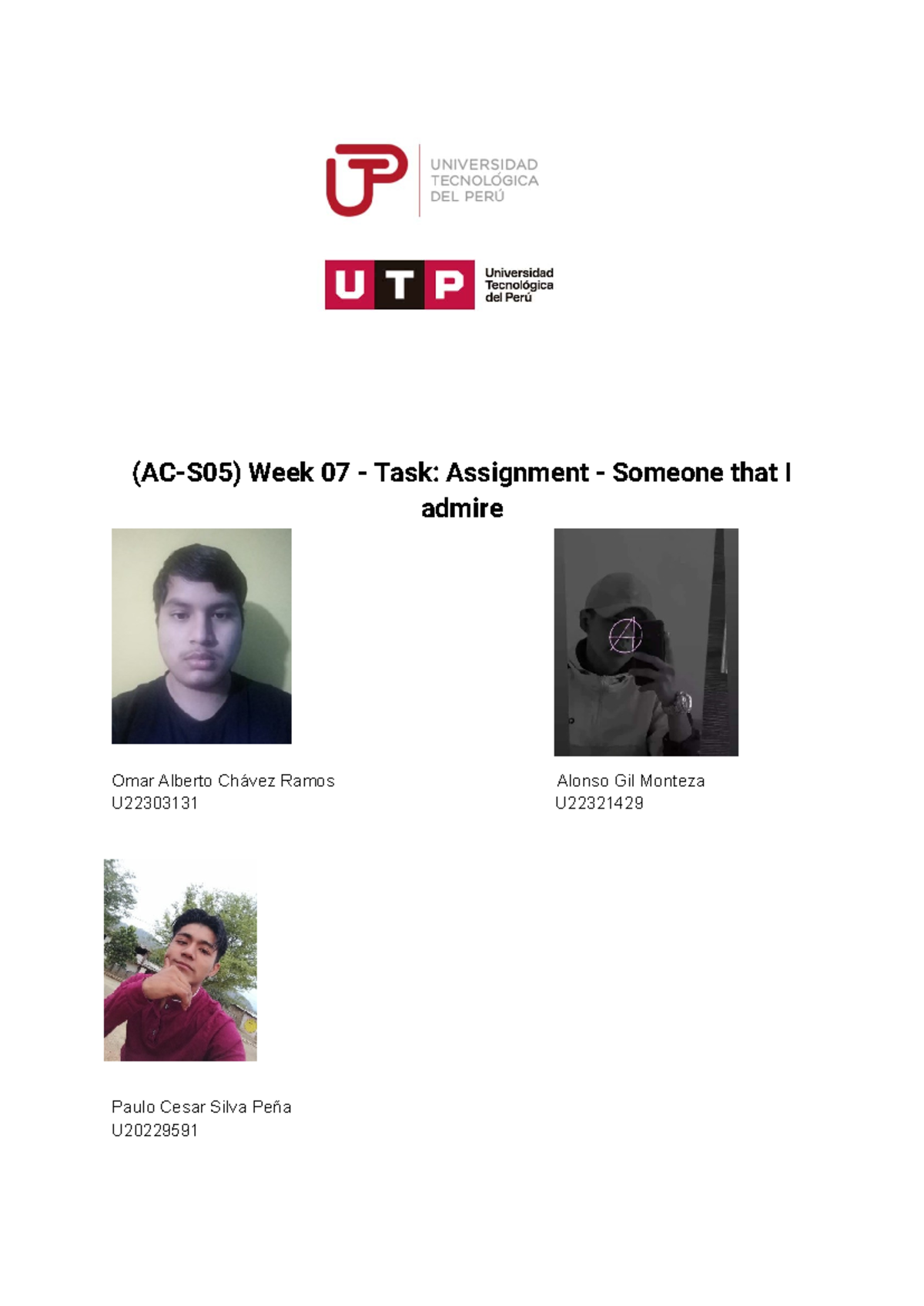 Week 07 - Task Assignment - Someone that I admire - Ingles II - Studocu