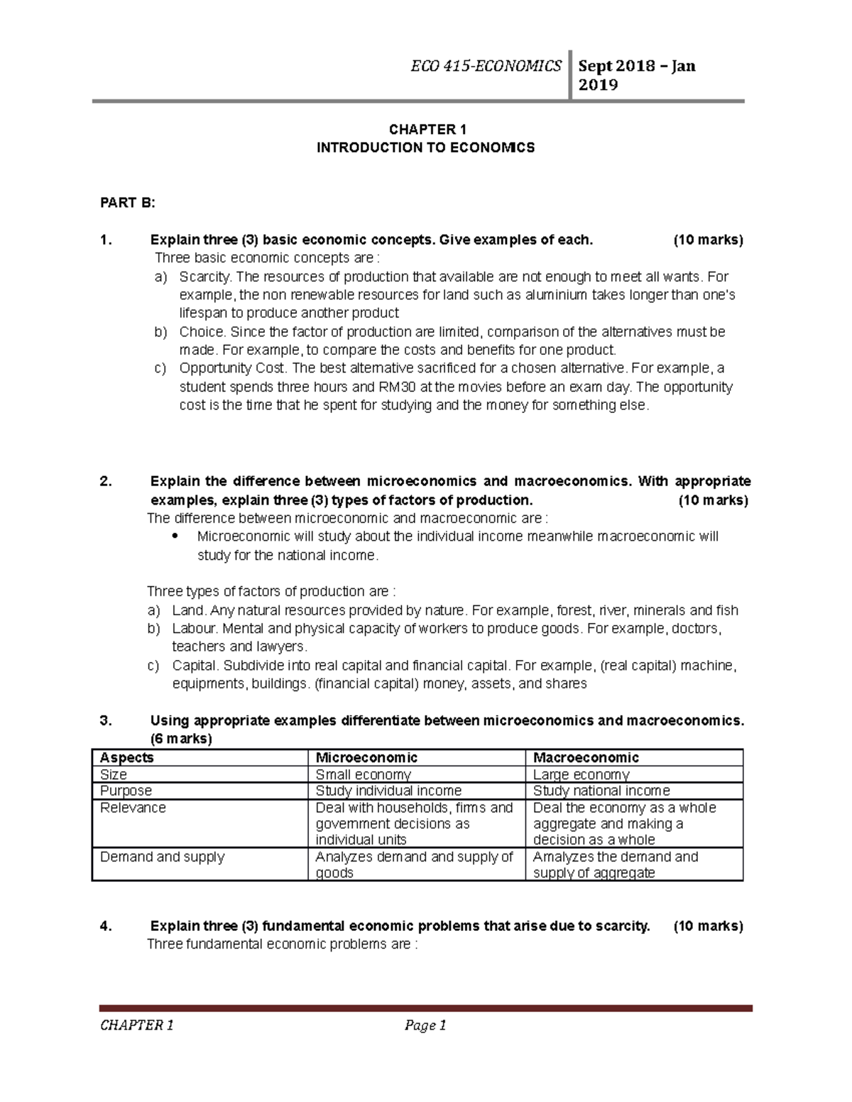 Chapter 1 - to study - ECO 415-ECONOMICS Sept 2018 – Jan 2019 CHAPTER 1 ...