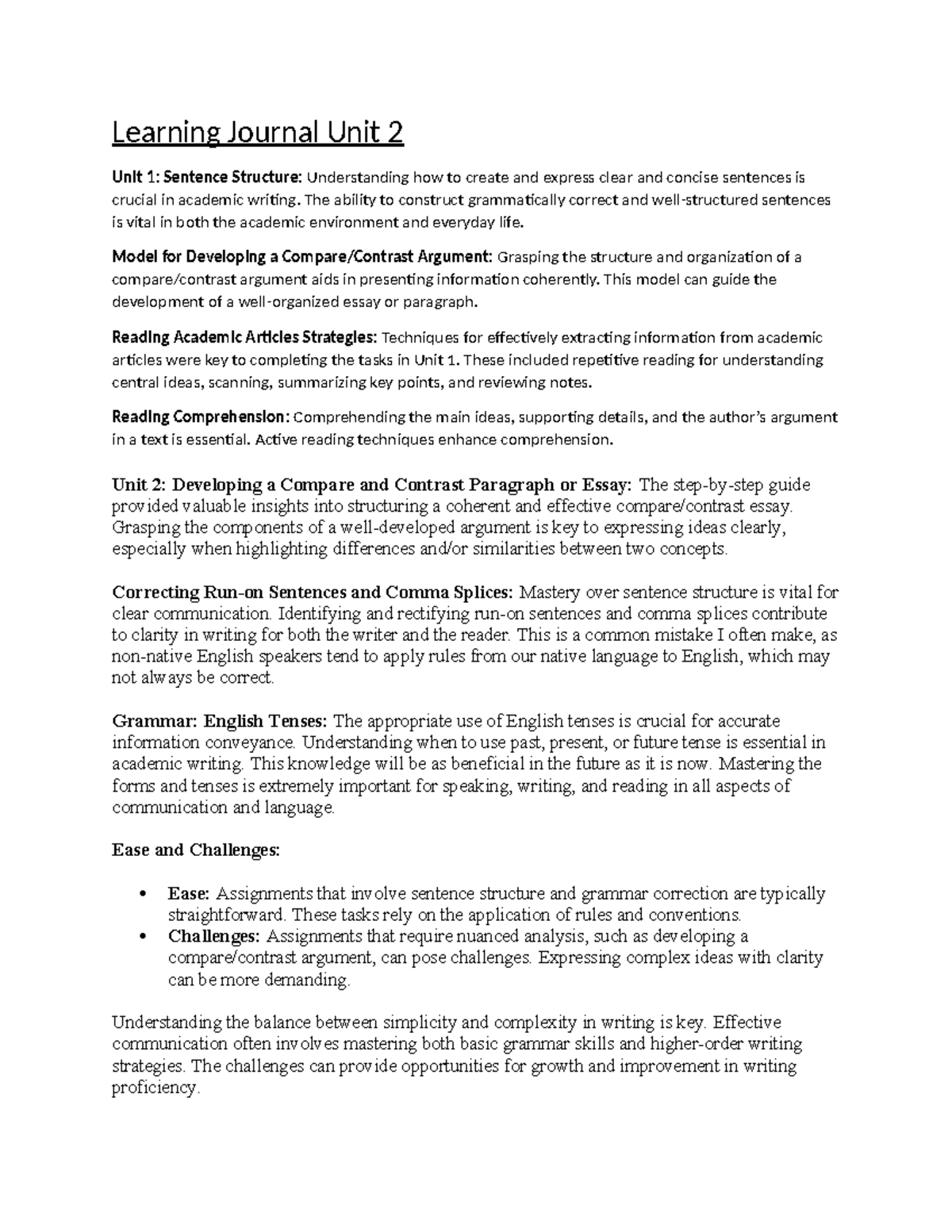 Learning Journal Unit 2 - The ability to construct grammatically correct and well-structured ...