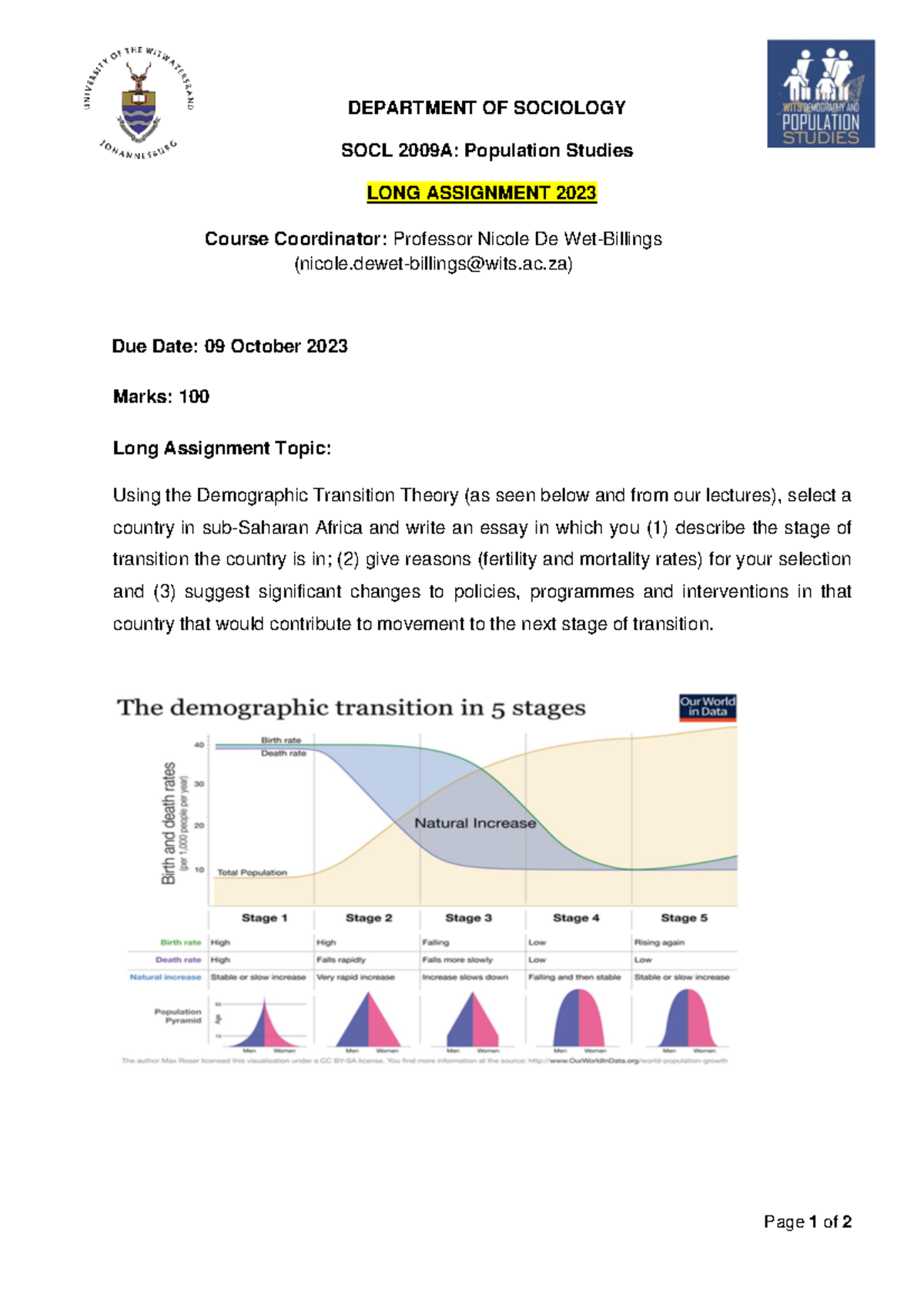 SOCL 2009 long assign instructions 2023 - Page 1 of 2 DEPARTMENT OF ...