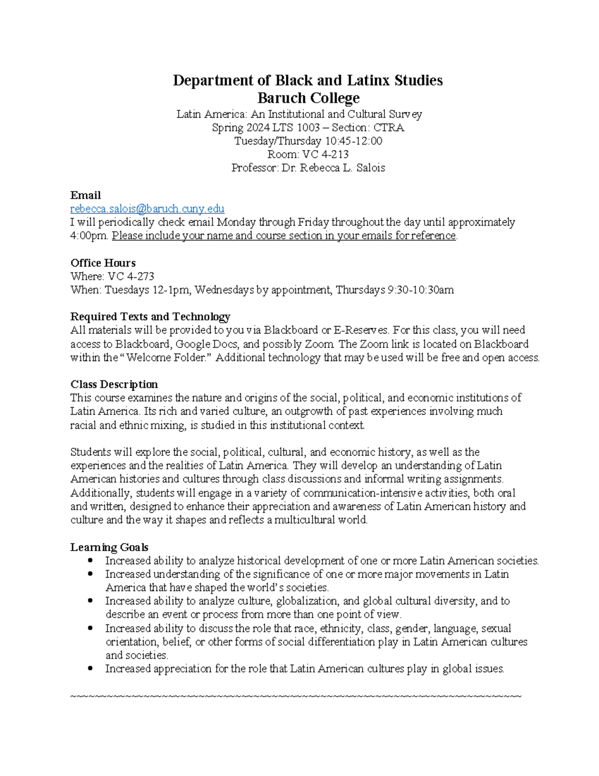 Syllabus CTRA Spring 2024 - Department of Black and Latinx Studies ...