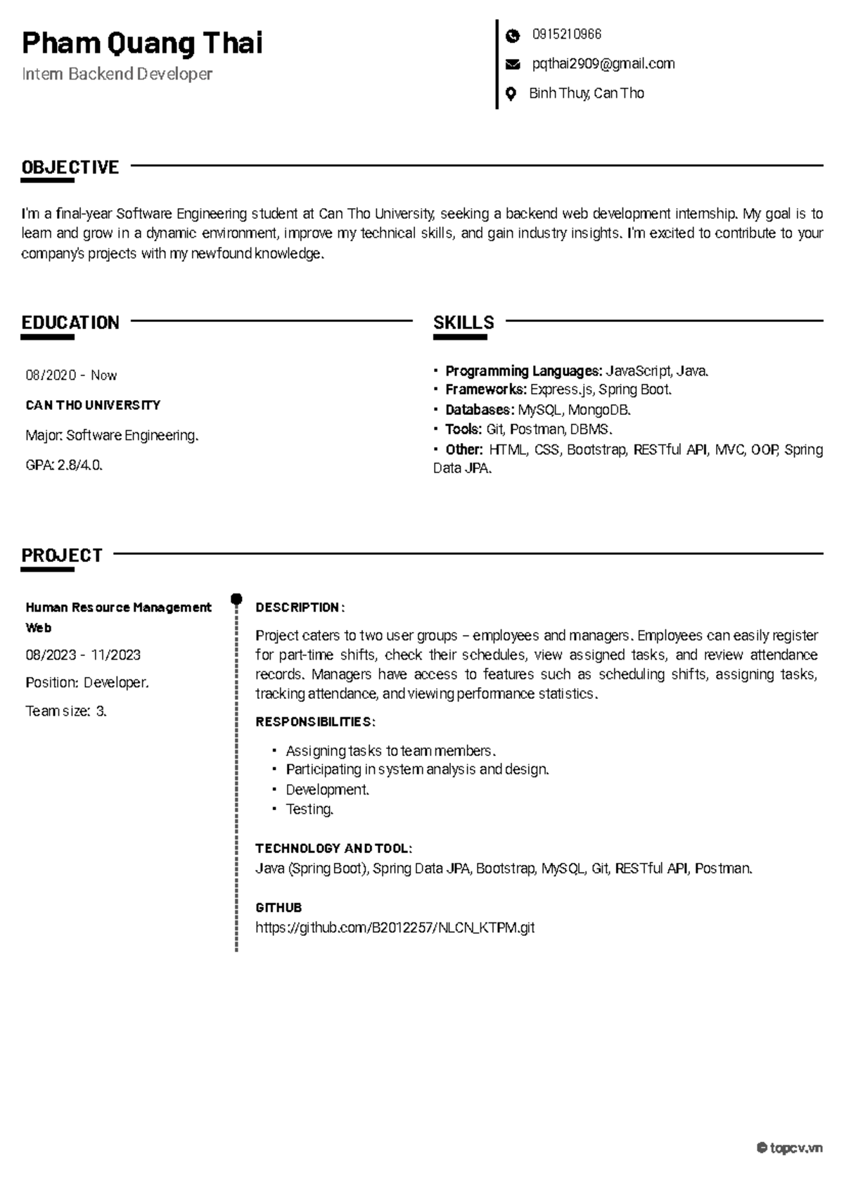 Pham-Quang-Thai-CV Intern - Pham Quang Thai Intern Backend Developer ...