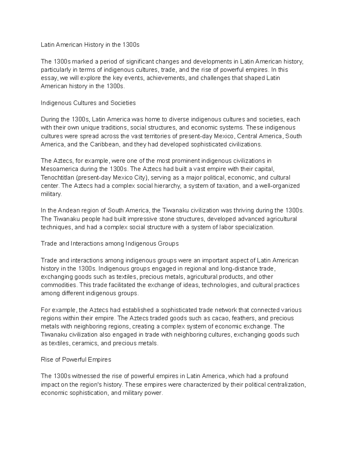 Hist135 (14) - dan leathers - Latin American History in the 1300s The ...