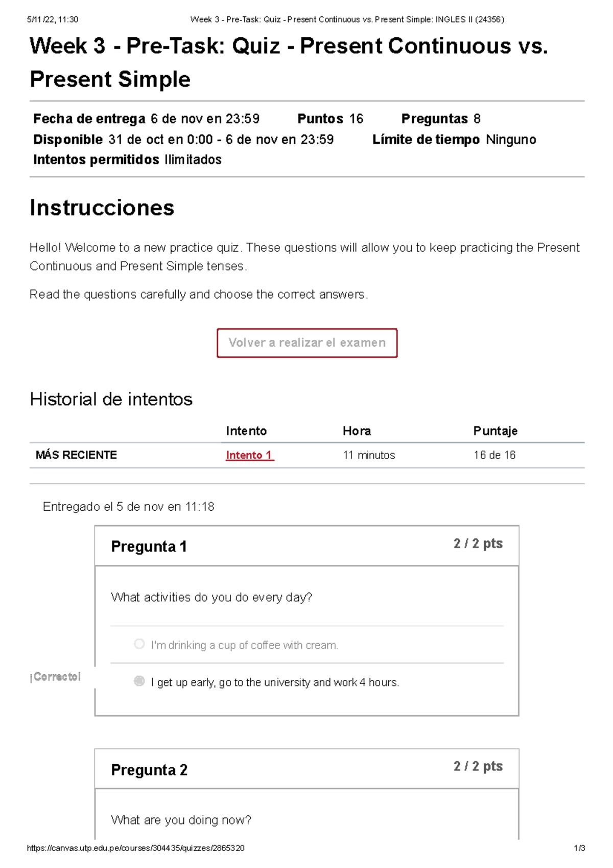 Week 3 - Pre-Task Quiz - Present Continuous vs. Present Simple Ingles ...