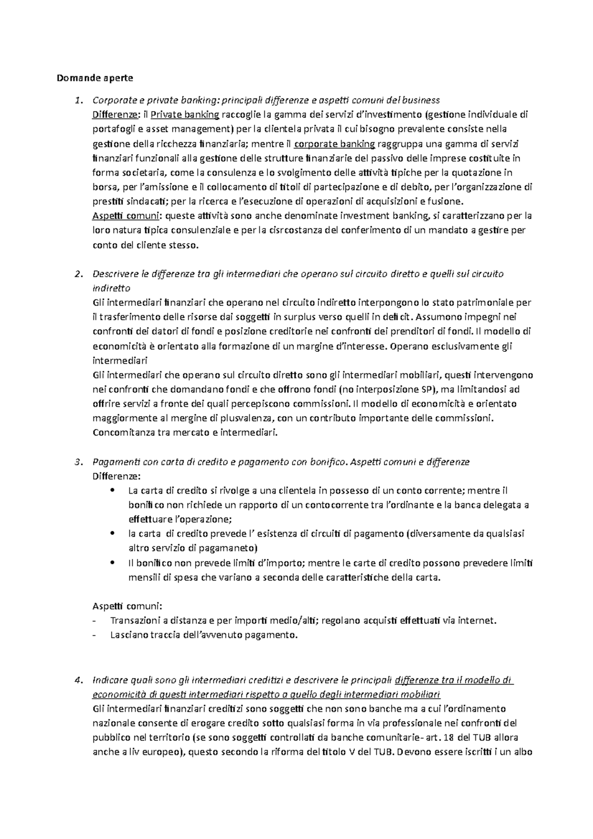 Domande aperte EIF - sono le risposte degli esami - Domande aperte 1 ...