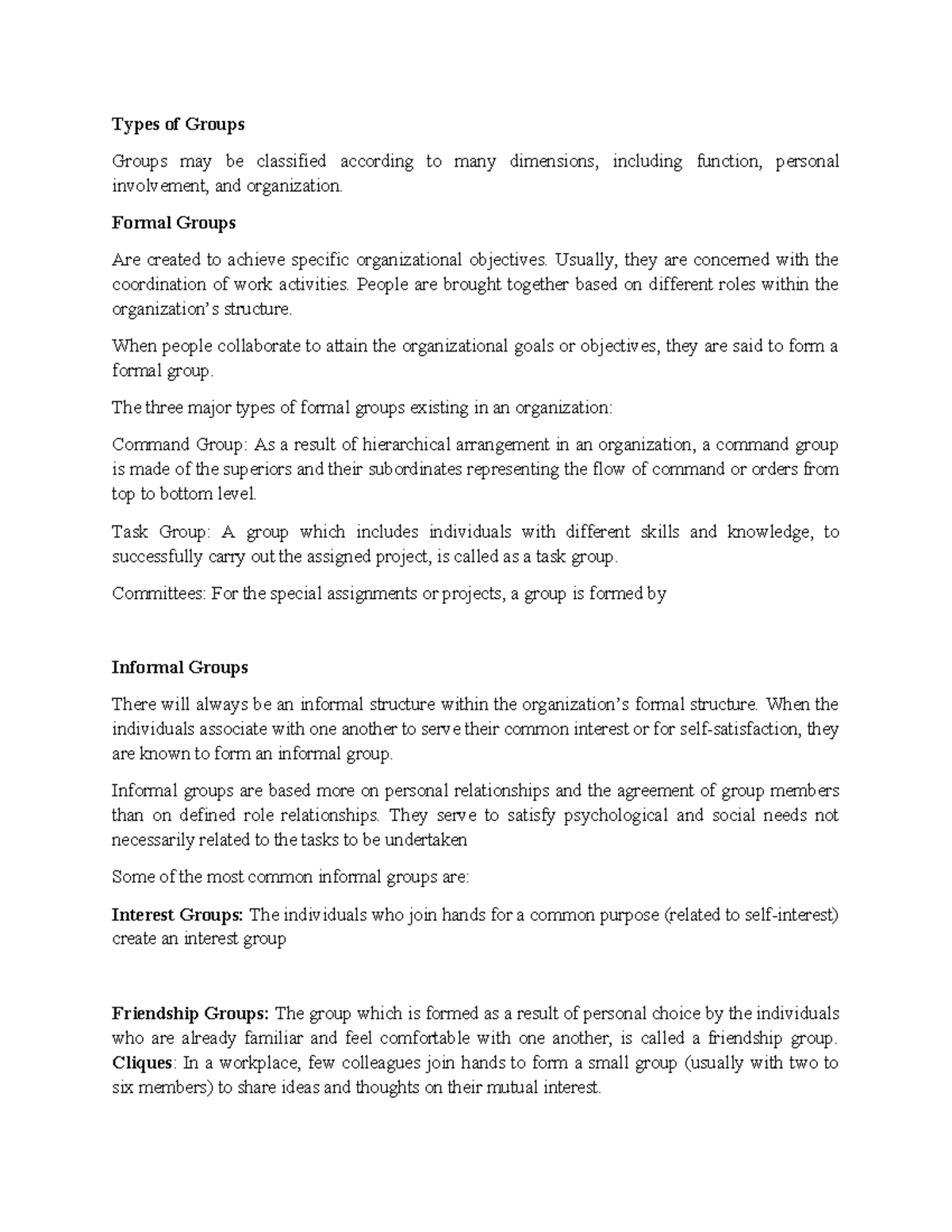 Types of Groups - HOMEWORK - Types of Groups Groups may be classified ...