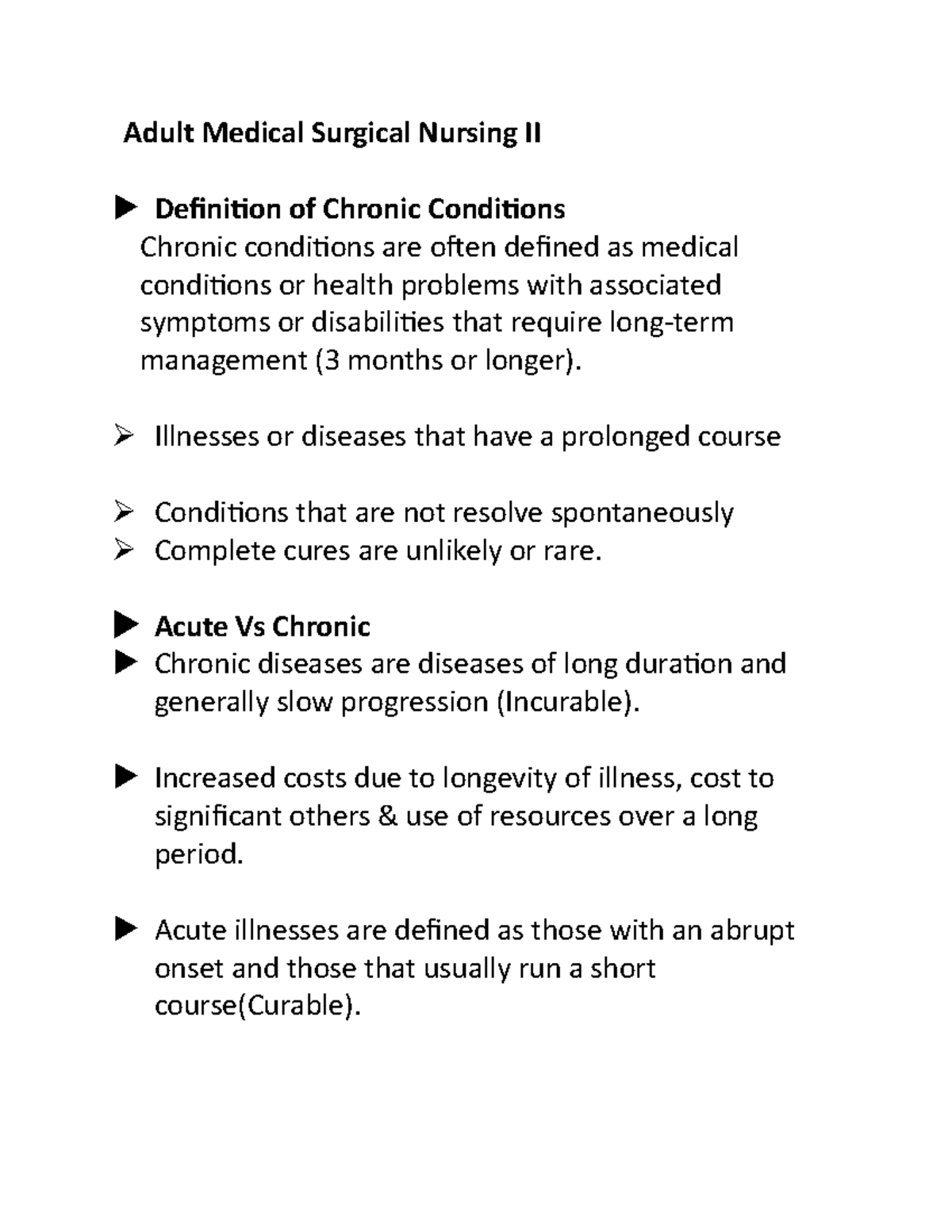Adult Medical Surgical Nursing II chronic conditions lecture notes ...