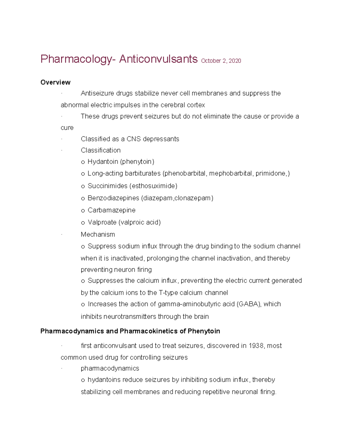 Pharmacology- Anticonvulsants October 2, 2020 - Pharmacology ...