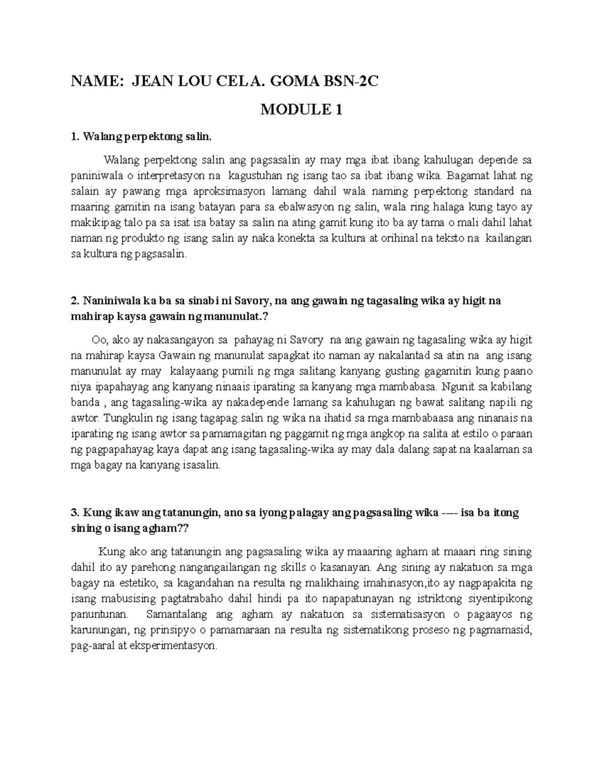 Retorika activity - NAME: JEAN LOU CEL A. GOMA BSN-2C MODULE 1 1 ...