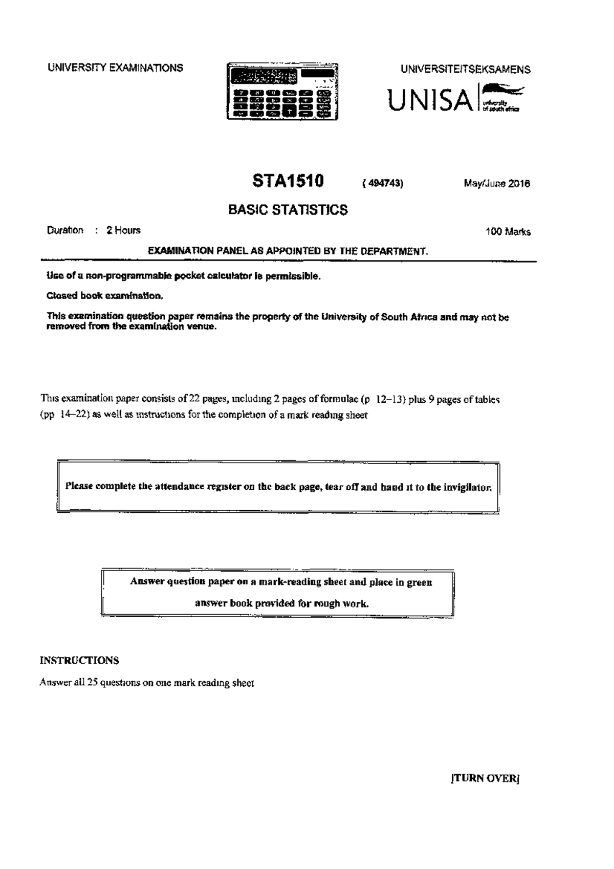 STA1510 2016 6 E 1 - STA 1501 - Studocu