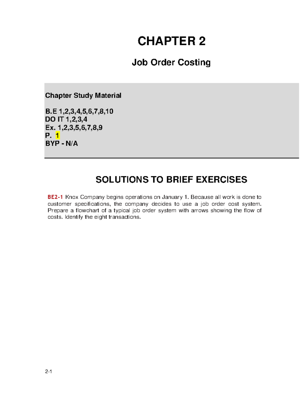 Ch 2 Answers - AAA - mmm - CHAPTER 2 Job Order Costing Chapter Study Material B 1,2,3,4,5,6,7,8 ...