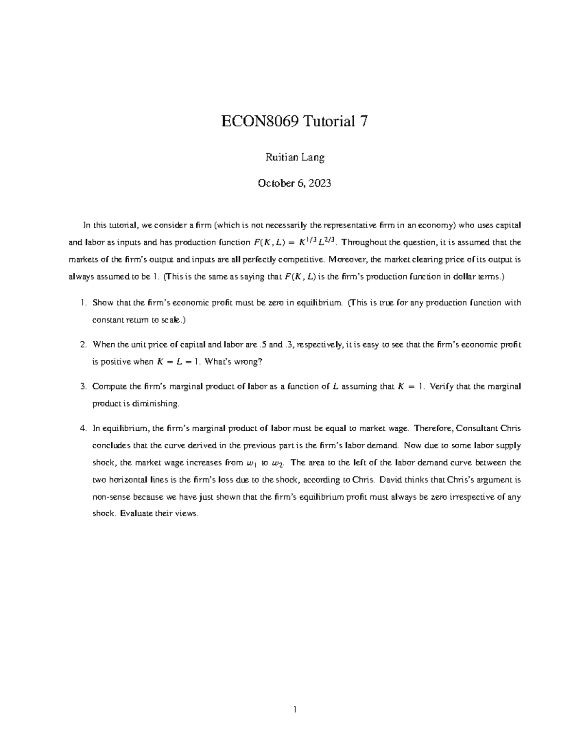 Tutorial 7 - ASSIGNEMTN - ECON8069 Tutorial 7 Ruitian Lang October 6 ...
