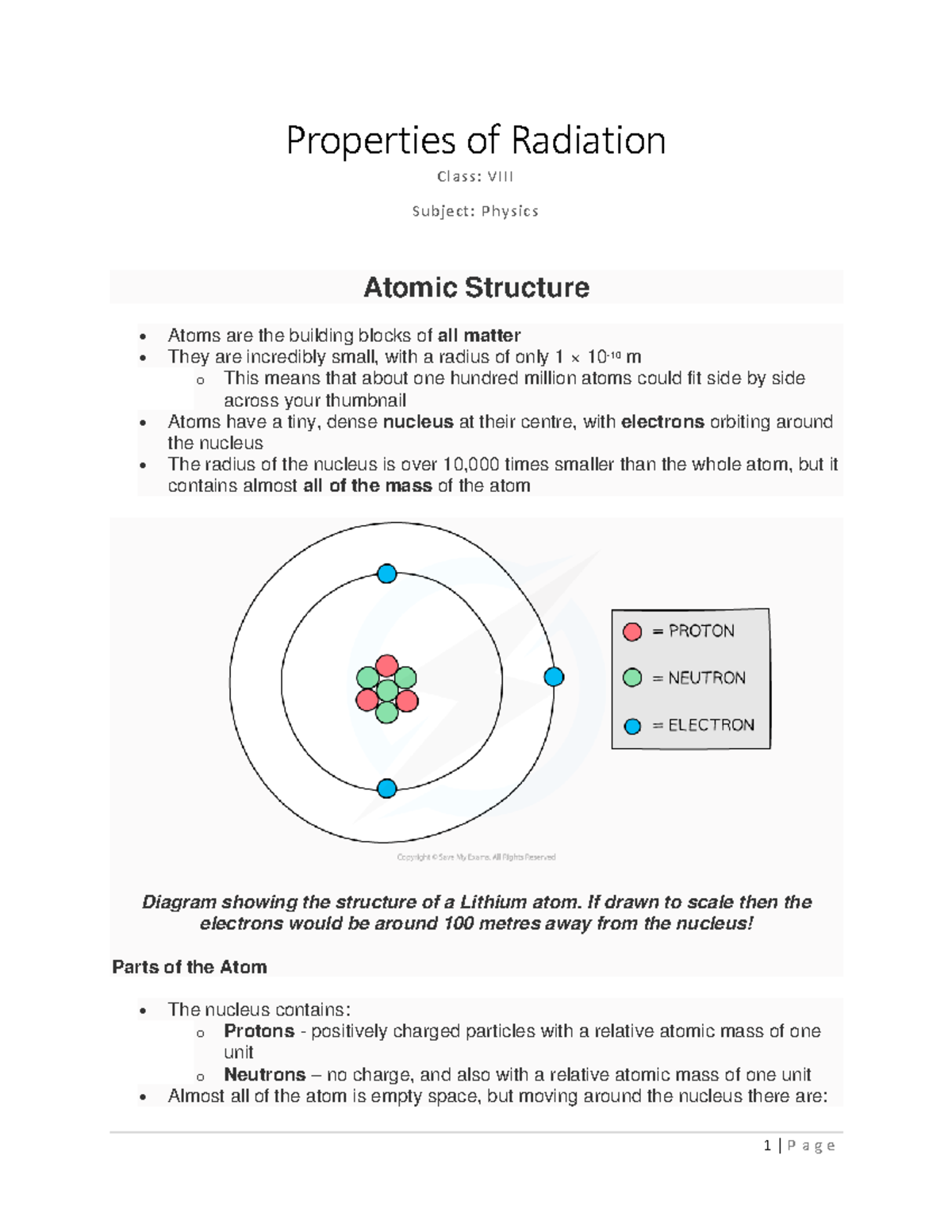 Properties of Radioactivity - Properties of Radiation Class: VIII ...