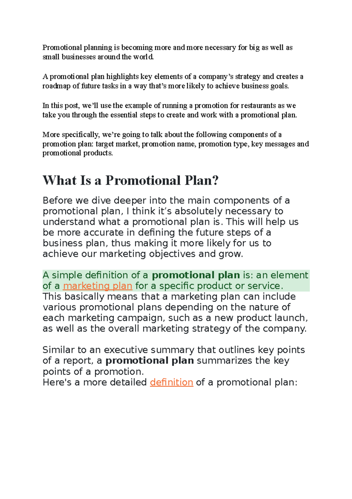 Promotional planning - A promotional plan highlights key elements of a ...