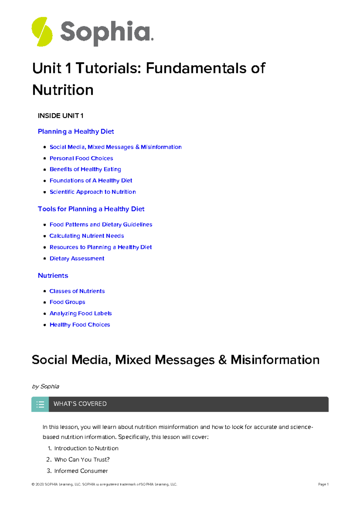 Unit 1 tutorials fundamentals of nutrition - Unit 1 Tutorials: Fundamentals of Nutrition INSIDE ...