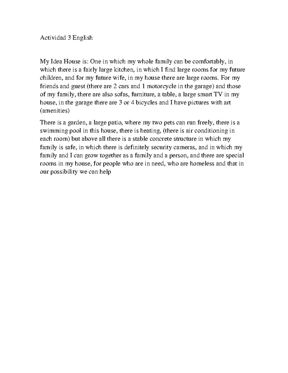 Ejercicio de practica Nivel uno, Mi casa Ideal English Dot Work 1 ...