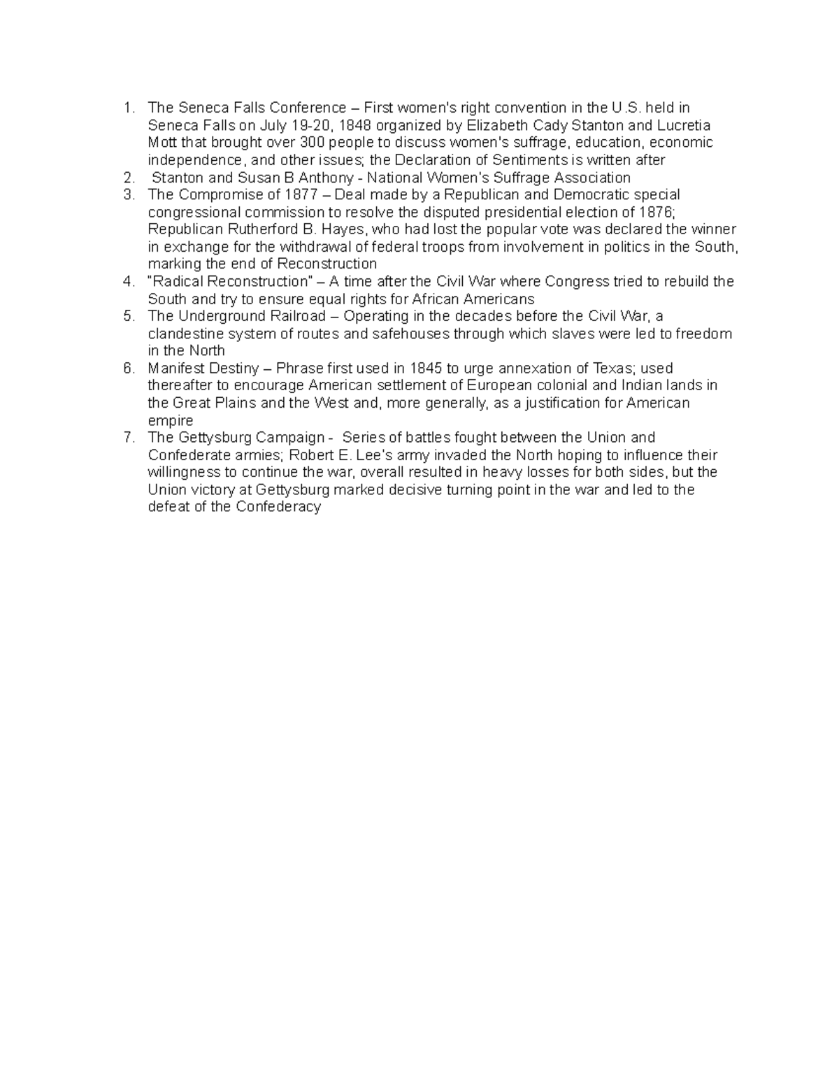 Additional events of HIST 1301 - The Seneca Falls Conference – First ...